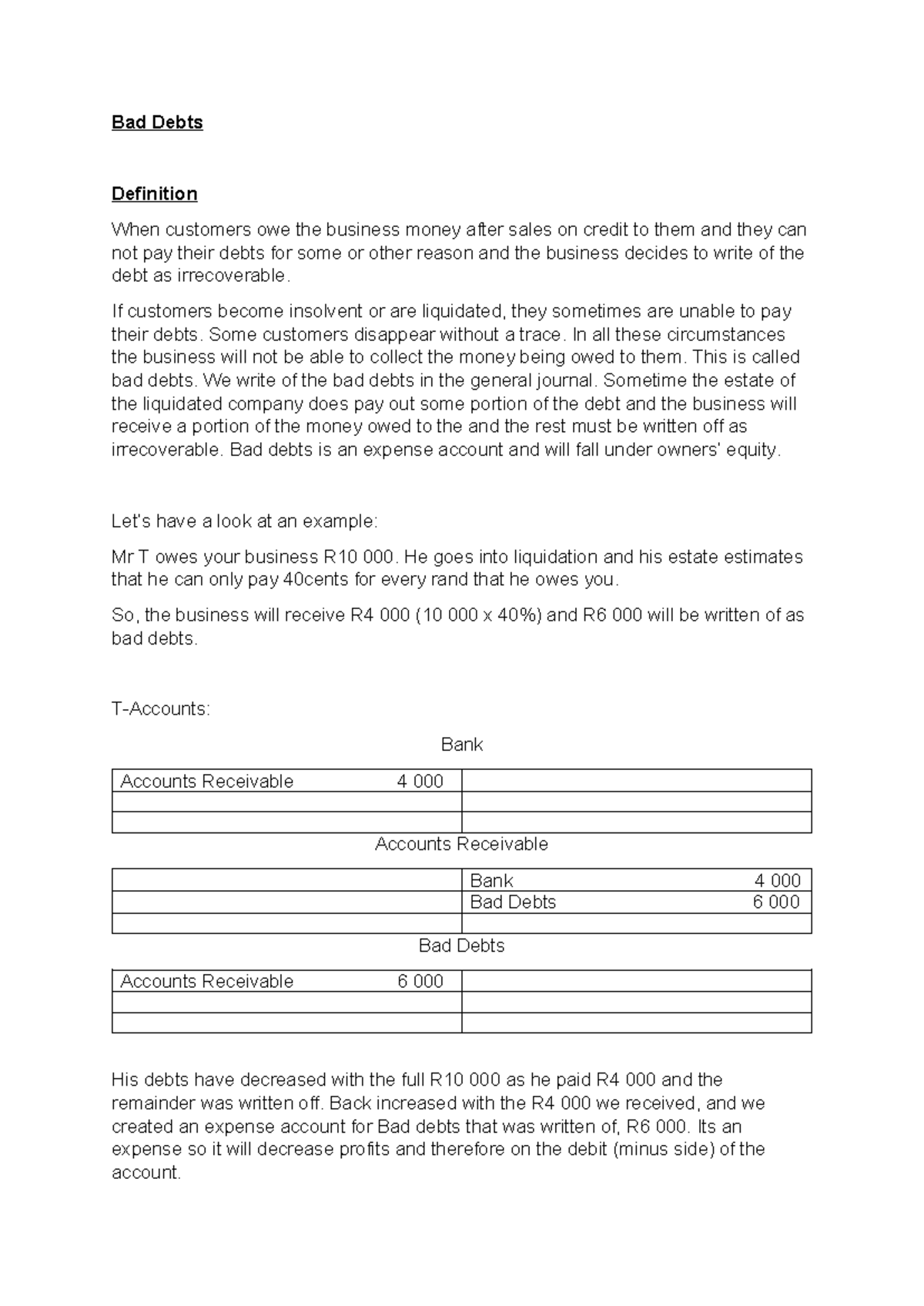 Bad Debts Explanation - Bad Debts Definition When customers owe the ...