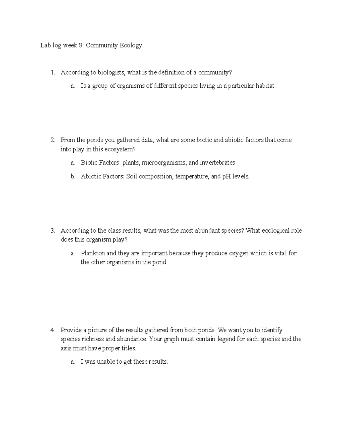 Lab log week 8 Community Ecology-1 - Lab log week 8: Community Ecology ...