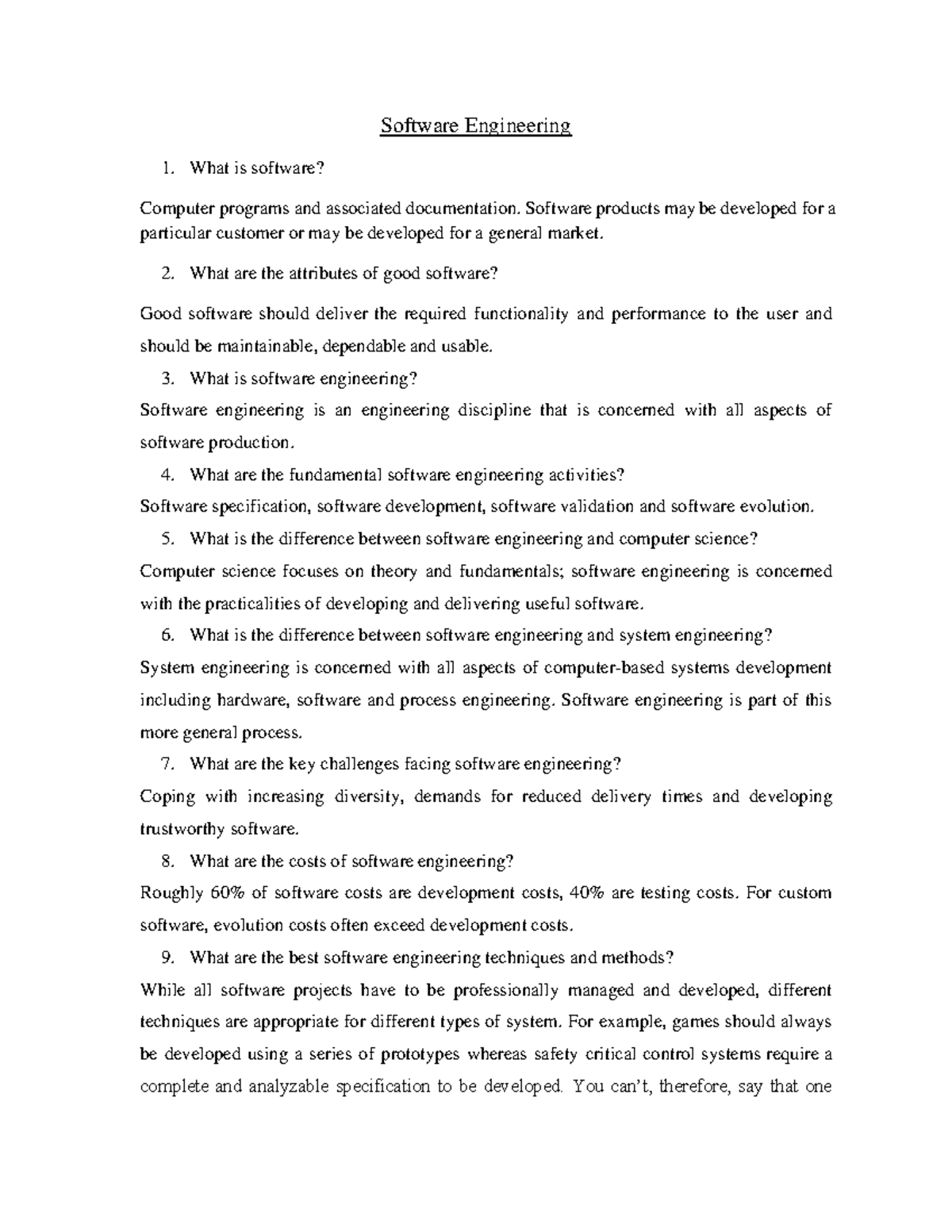 Software Engineering Q&A - Software Engineering What is software ...