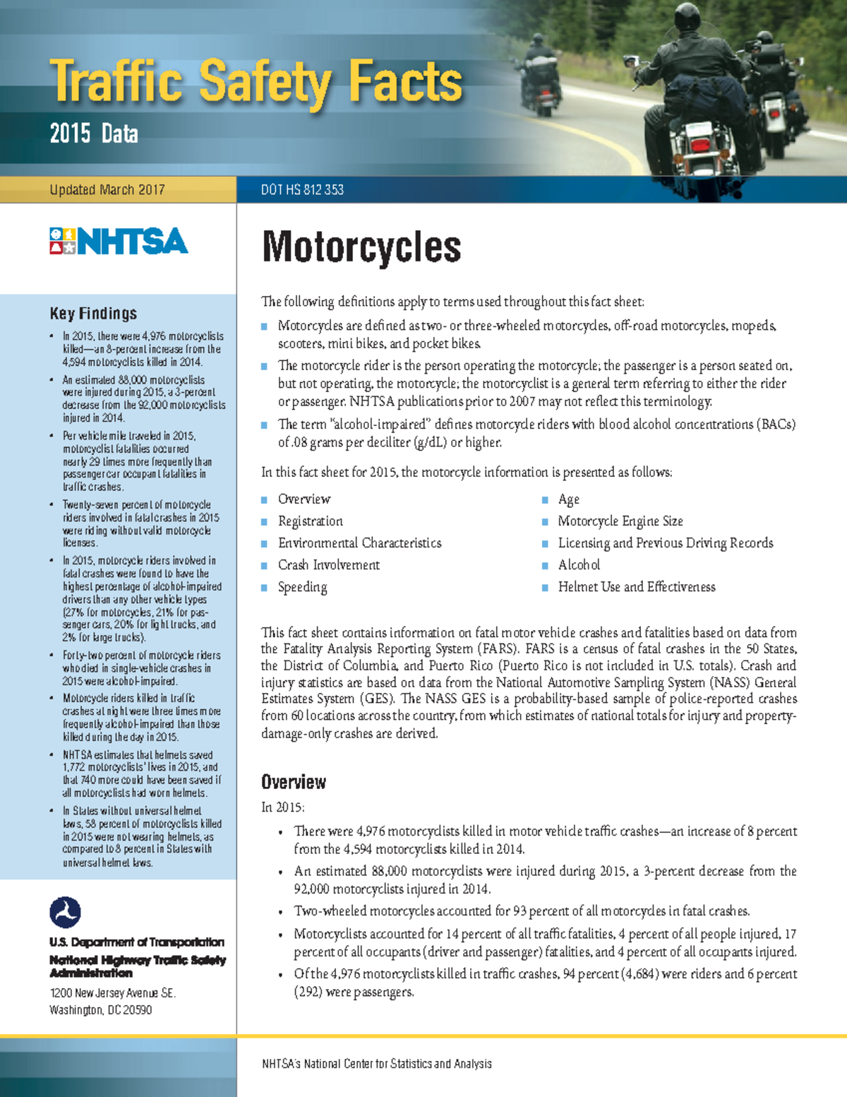 2015 Motorcycles Traffic Safety Fact Sheet (Updated March of 2017 ...