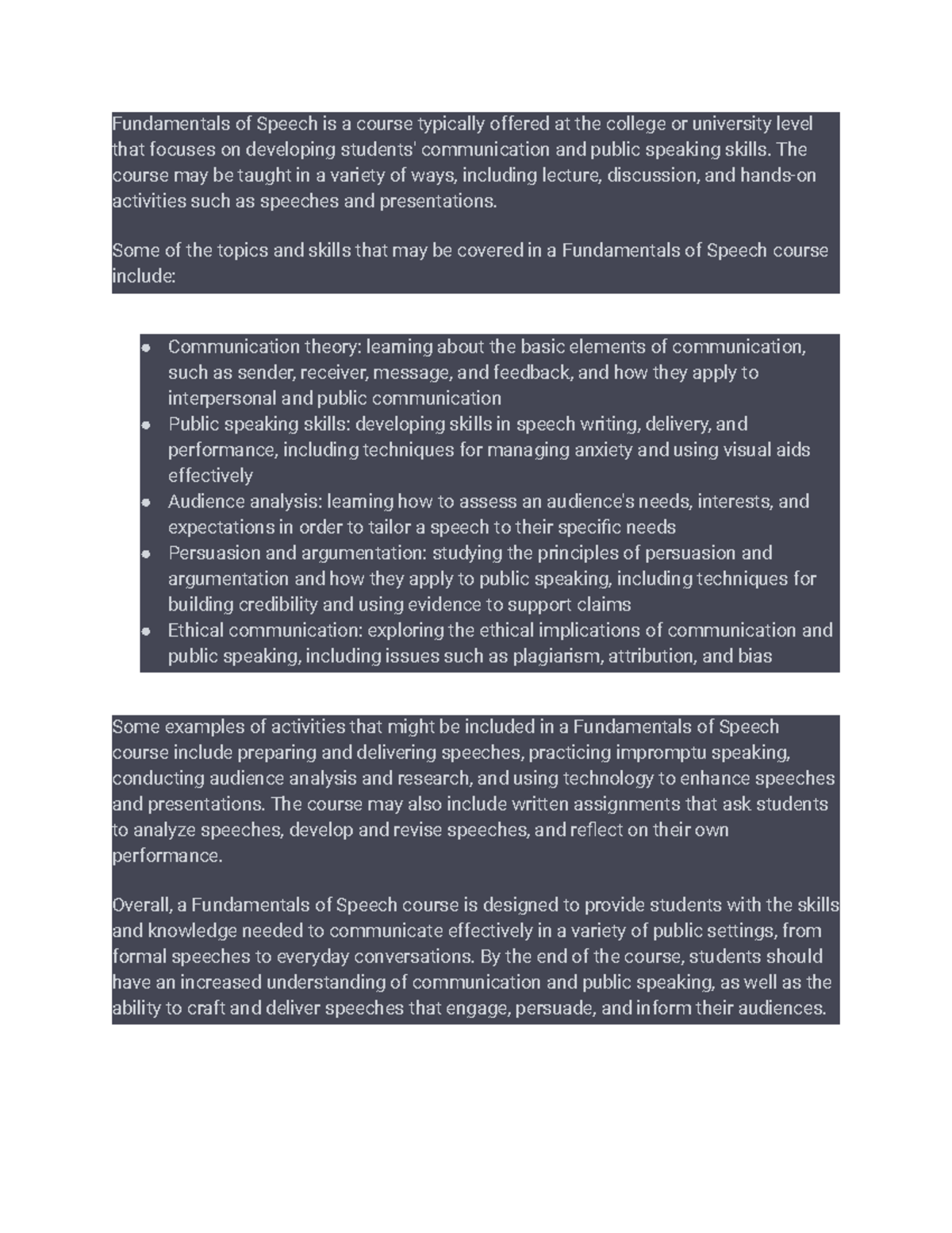 Fundamentals of Speech - The course may be taught in a variety of ways ...