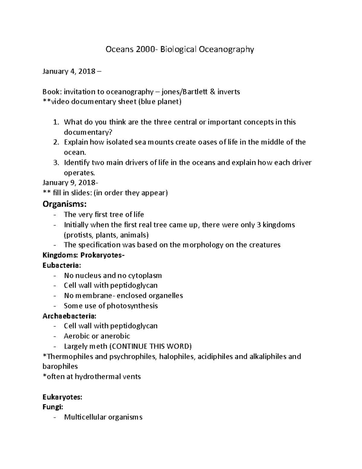 Oceans 2000 - Lecture notes 1-11 - Oceans 2000- Biological Oceanography ...
