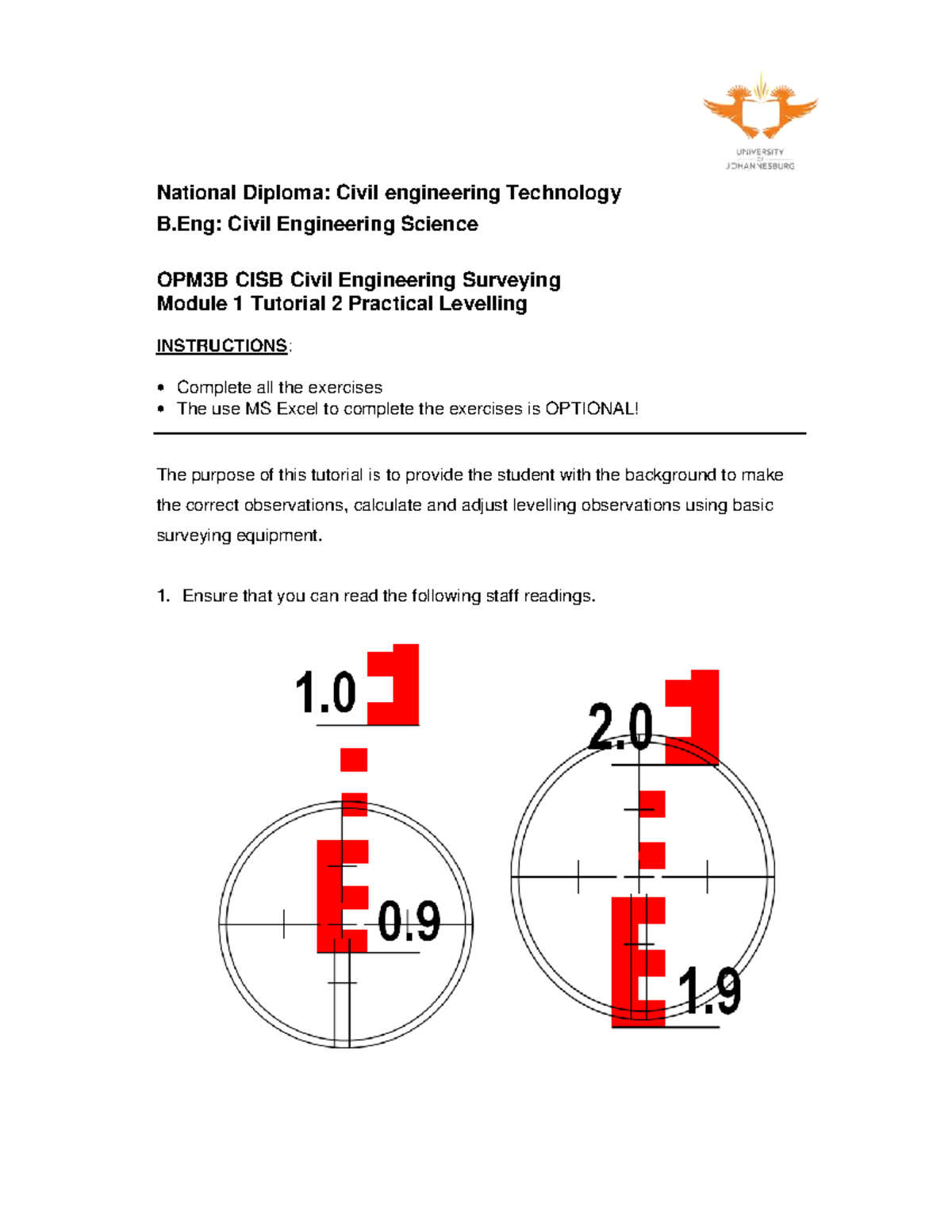 OPM3B CISM Module 1 tutorial 2 prac levelling - National Diploma: Civil ...
