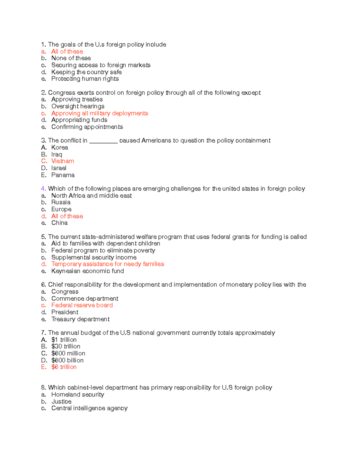 American Government final test - The goals of the U foreign policy ...