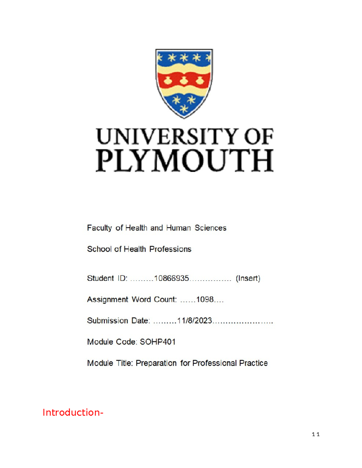 University assignment - Introduction- Professors Gary Rolfe, Dawn ...