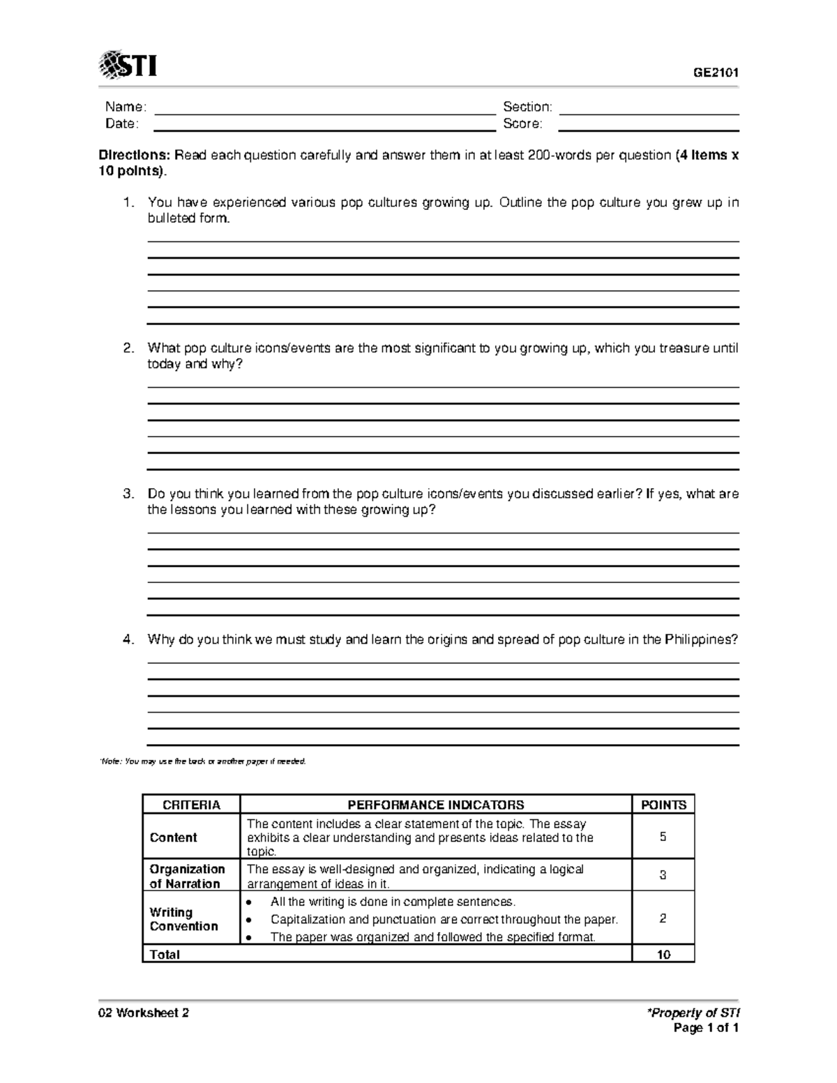 02 Worksheet 2 - pdf - GE 02 Worksheet 2 *Property of STI Page 1 of 1 ...
