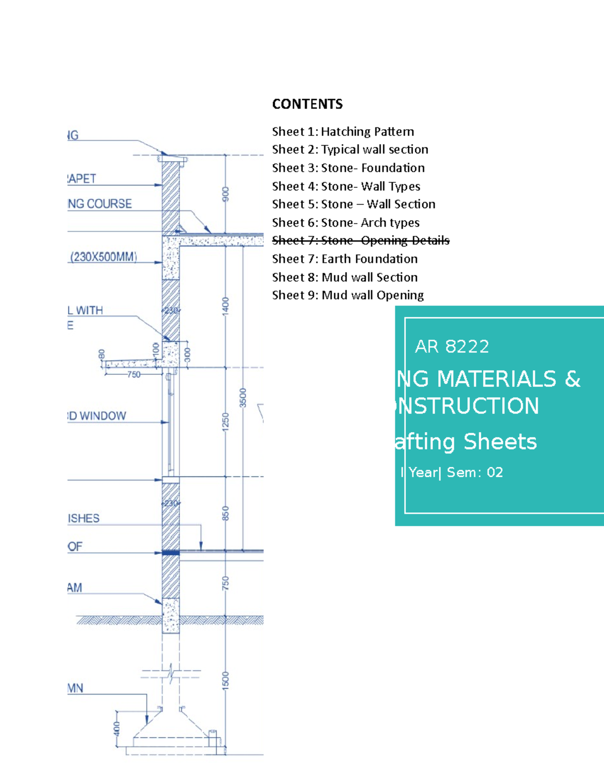 AR 8222 BMC Drafting Sheets (Mud) - CONTENTS Sheet 1: Hatching Pattern ...