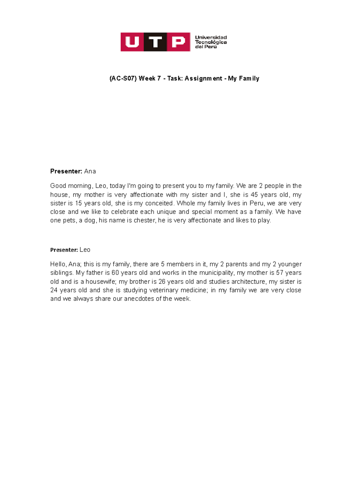 Week 7 - Task Assignment - My Family - (AC-S07) Week 7 - Task: Assignment - My Family Presenter ...