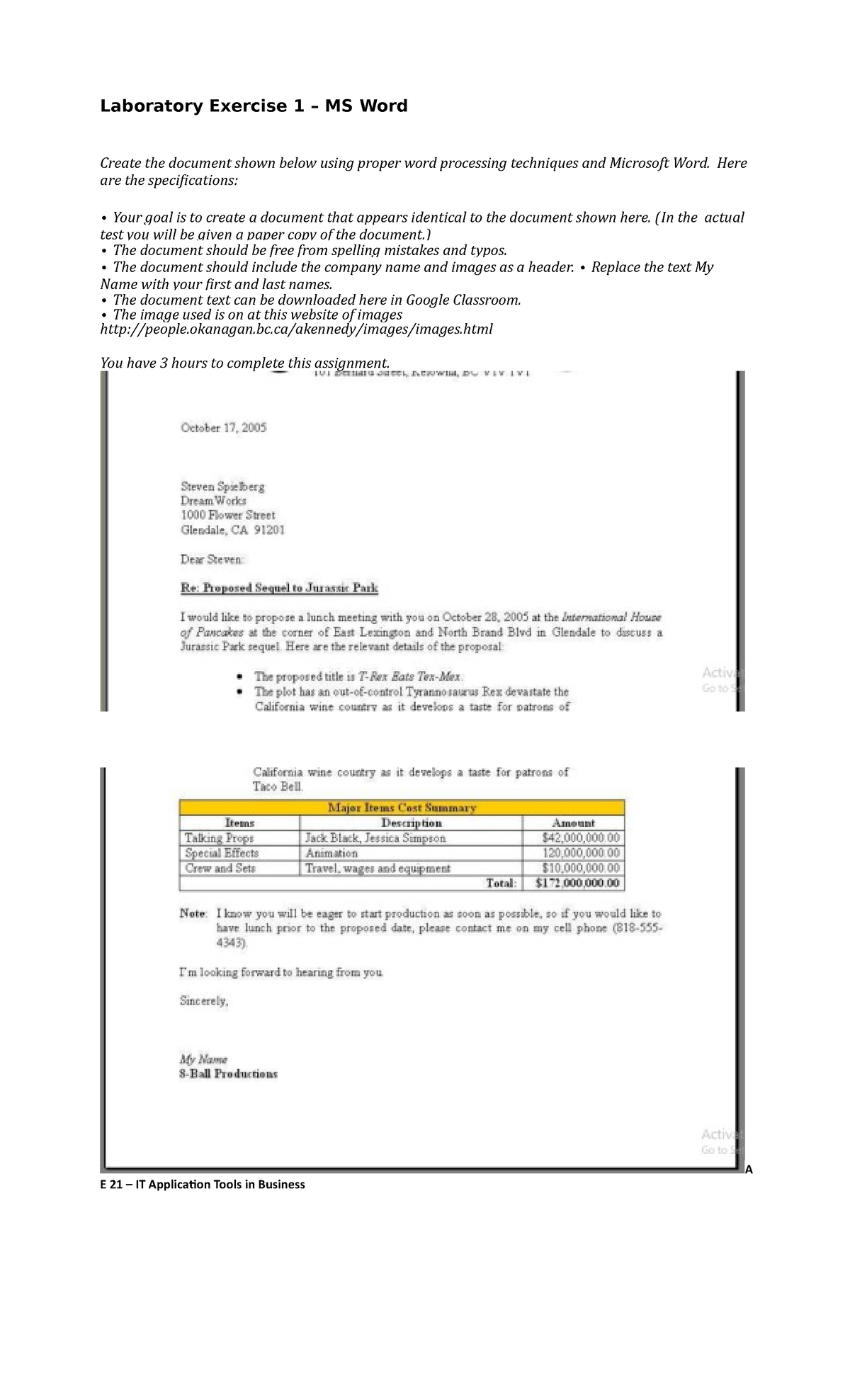 Laboratory Exercise 1 - AE 21 - Laboratory Exercise 1 – MS Word Create ...