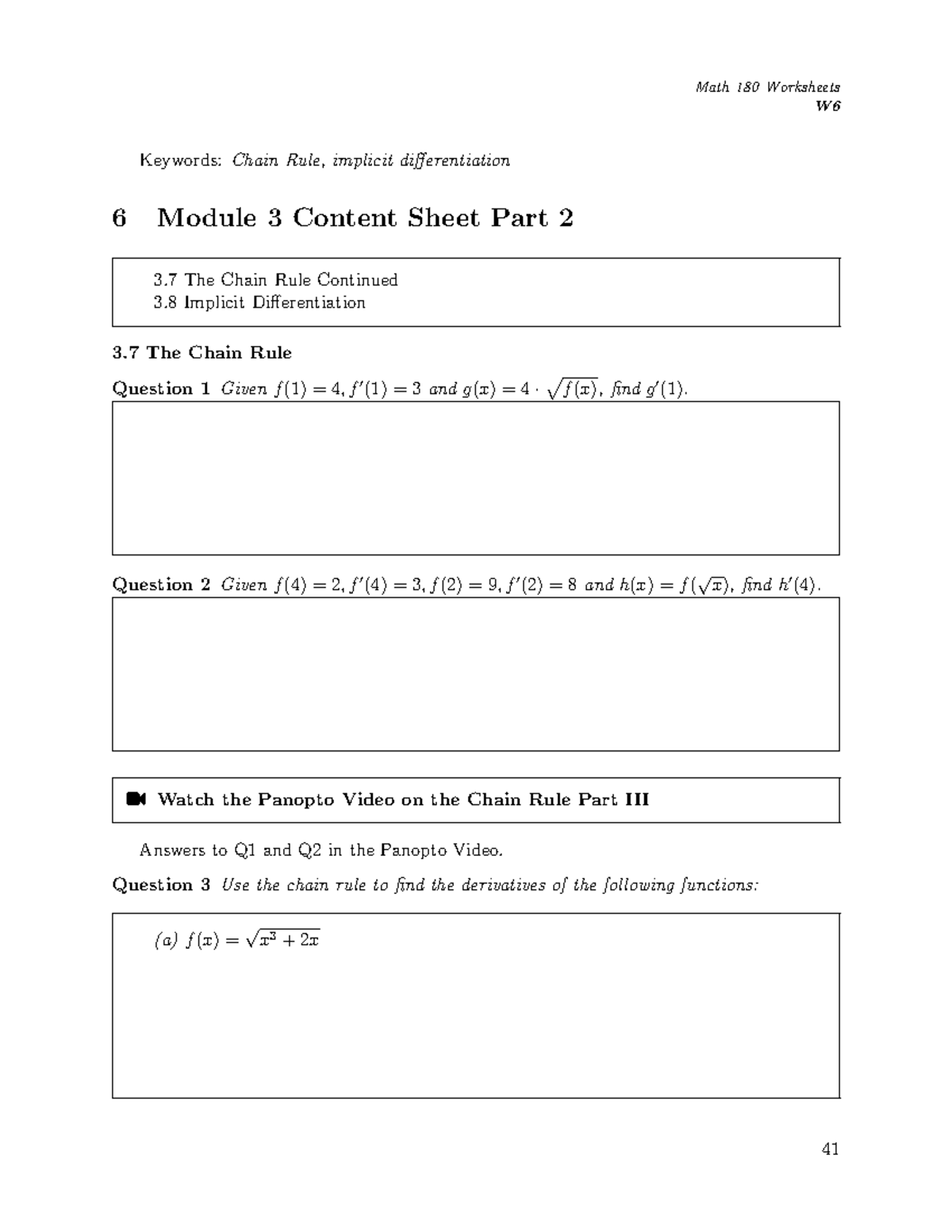 WEek 6 - bnoidv hcsid - W Keywords: Chain Rule, implicit differentiation 6 Module 3 Content ...