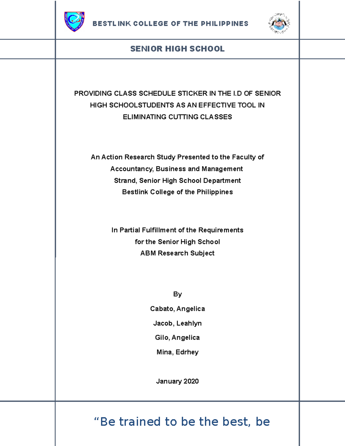 ABM 1202 Group 10 Chapter 1 6 - PROVIDING CLASS SCHEDULE STICKER IN THE ...