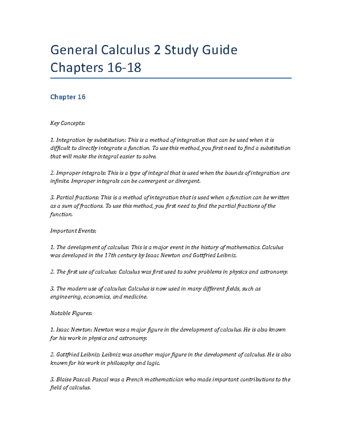 General Calculus 2 Study Guide Chapters 16-18 - General Calculus 2 ...
