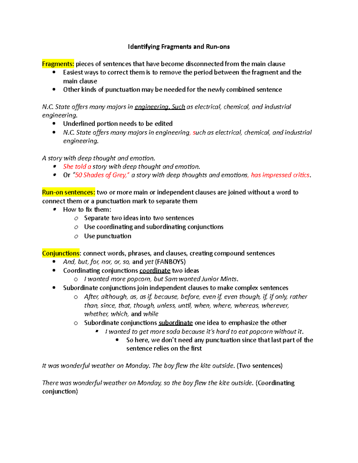 Fragments and Run-ons - Identifying Fragments and Run-ons Fragments ...