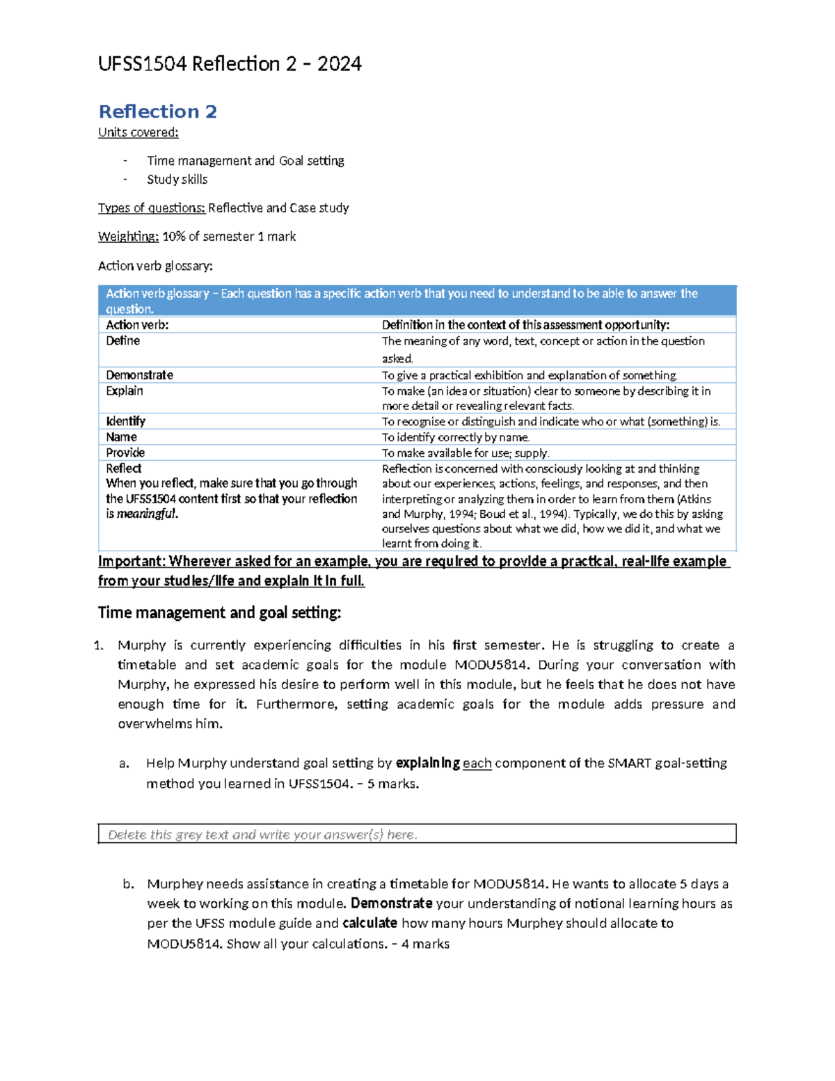 Reflection 2 worksheet Final 2024 - UFSS1504 Reflection 2 – 2024 ...