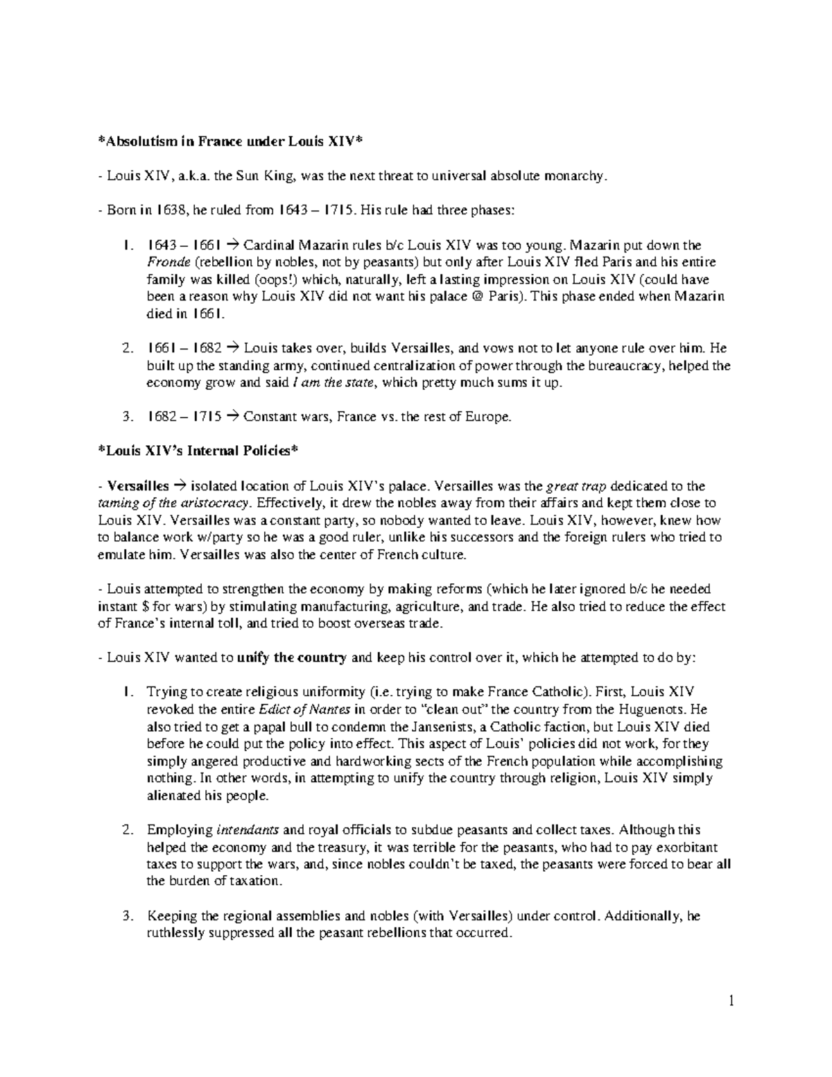 000 MEGA Review - asfd - 1 Absolutism in France under Louis XIV Louis ...