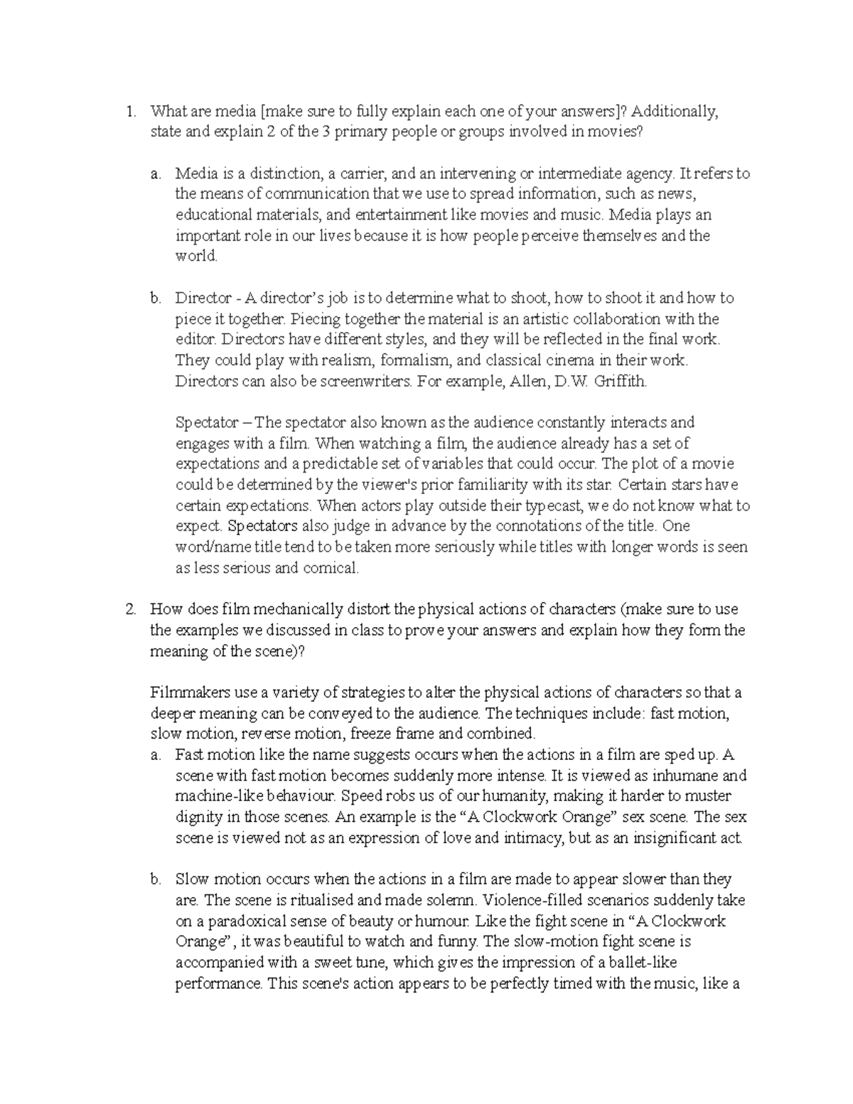 Movies Test 1 - What are media [make sure to fully explain each one of ...