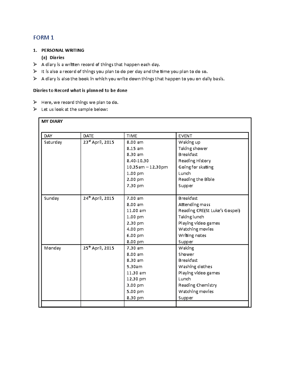 Form 1 4 functional writings samples - FORM 1 1. PERSONAL WRITING (a ...