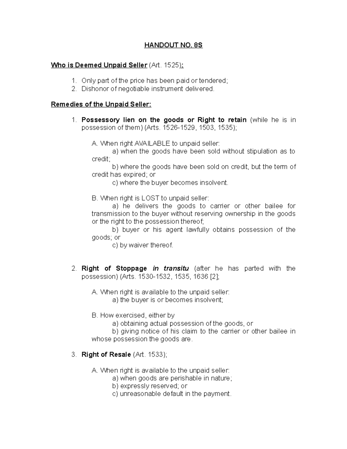 Handout No. 8S - This is a lecture in Law - HANDOUT NO. 8S Who is ...
