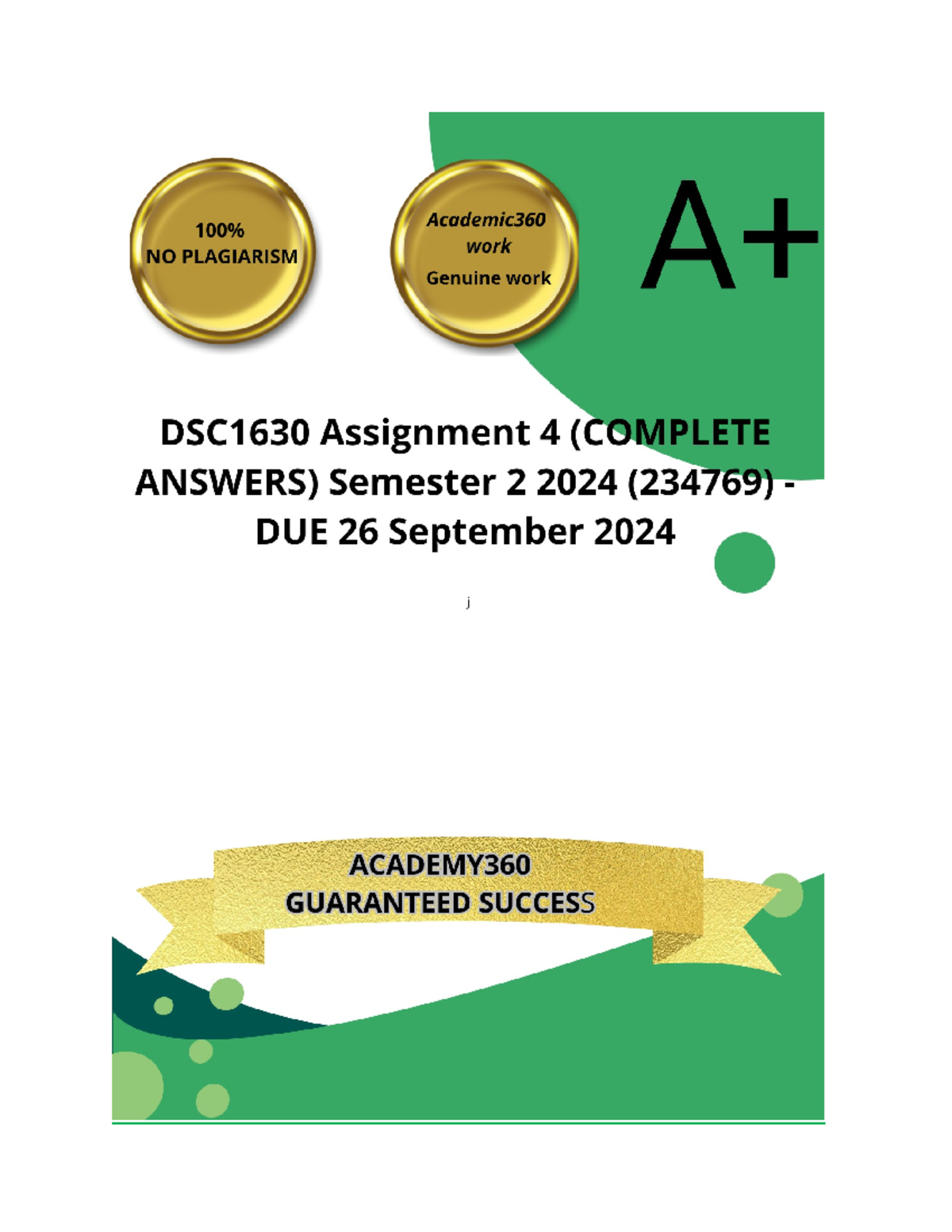 DSC1630 Assignment 4 - good - DSC1630 Assignment 4 (COMPLETE ANSWERS) Semester 2 2024 (234769 ...