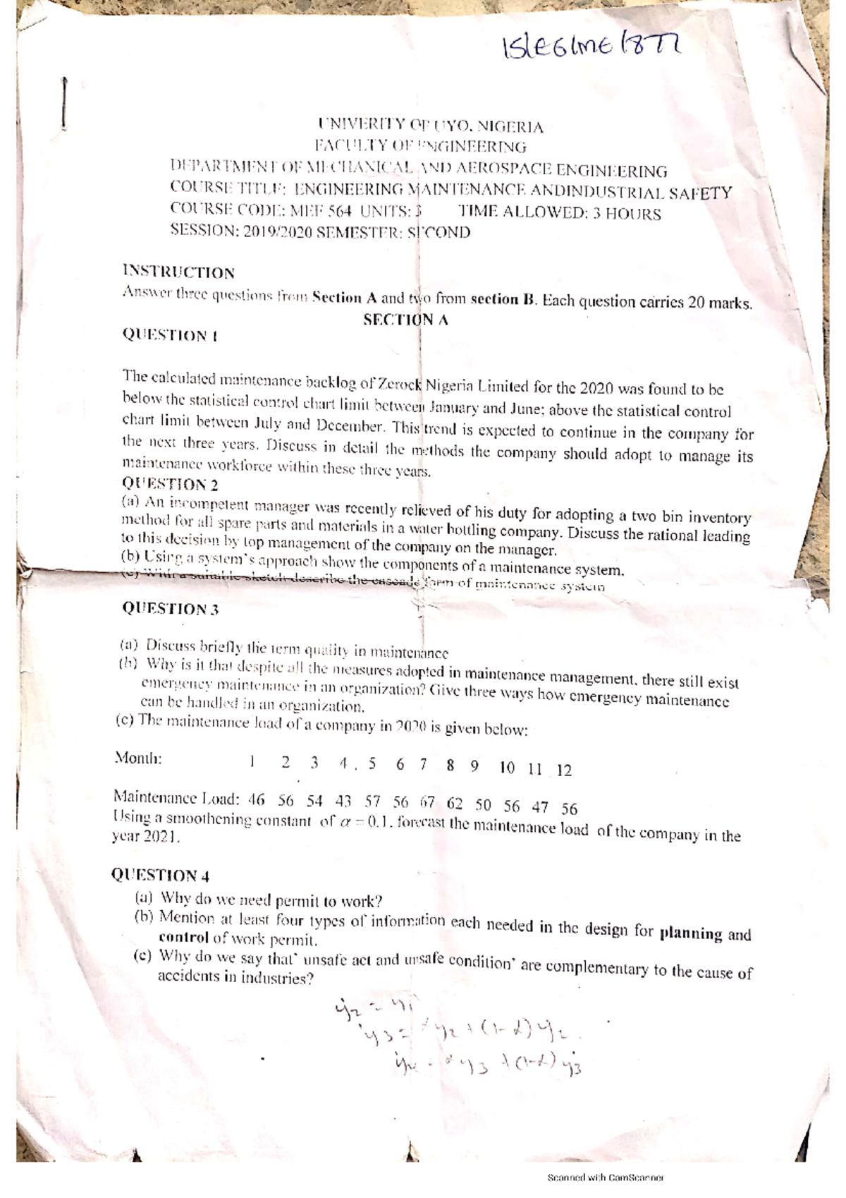 Past Questions 500L - Note - Electrical Engineering Science 1 - Studocu