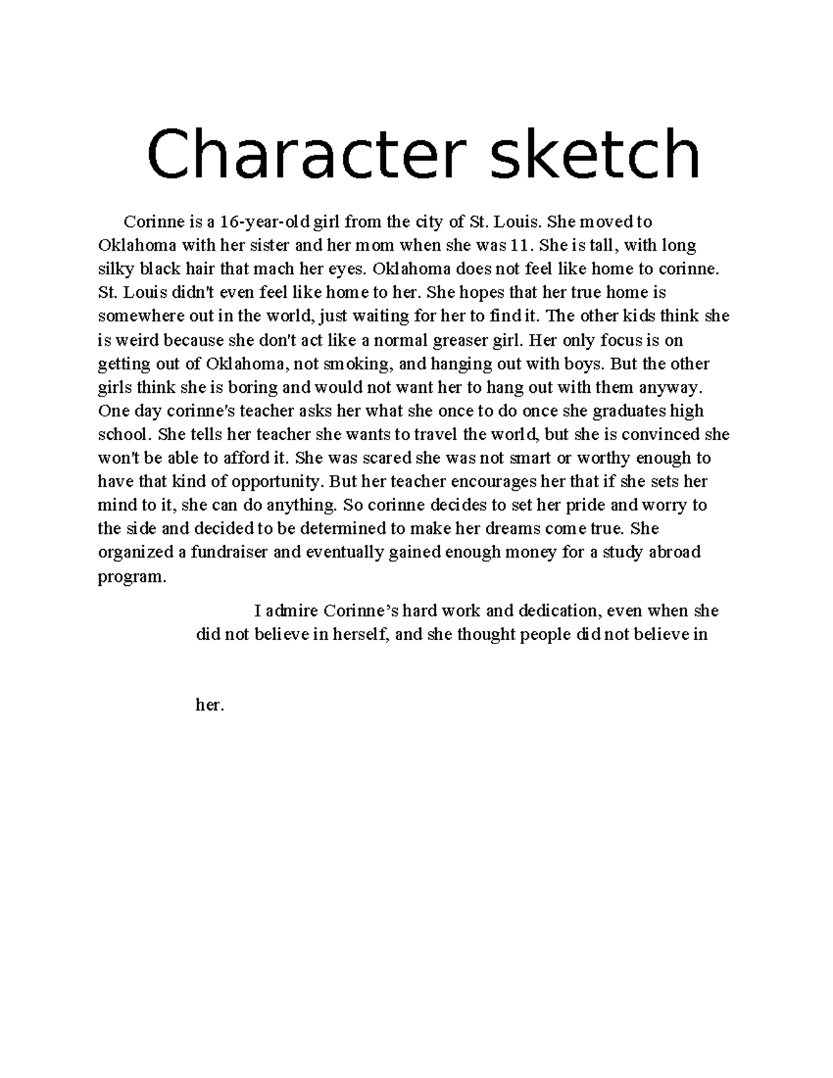 Character sketch - Character sketch Corinne is a 16-year-old girl from ...
