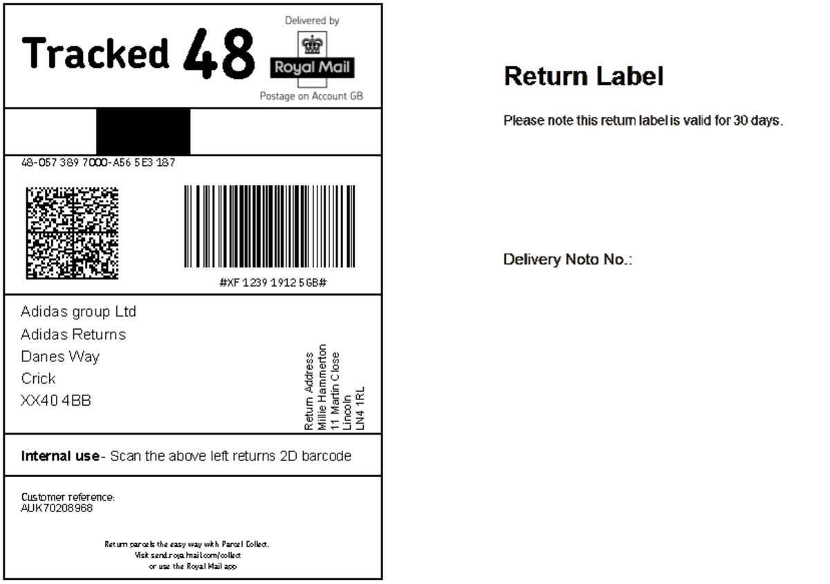 XF123919125 GB - Tracked Internal use - Scan the above left returns 2D ...