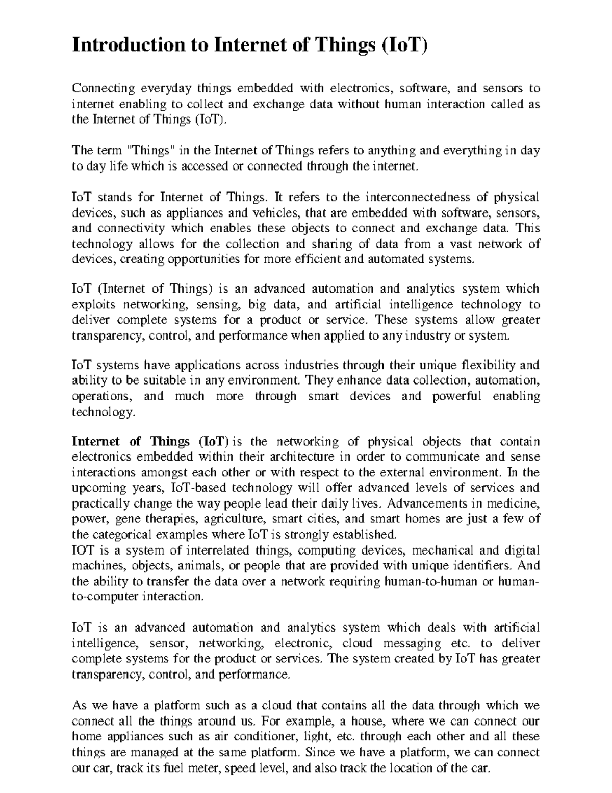 Internet of Things Unit I - Introduction to Internet of Things (IoT ...