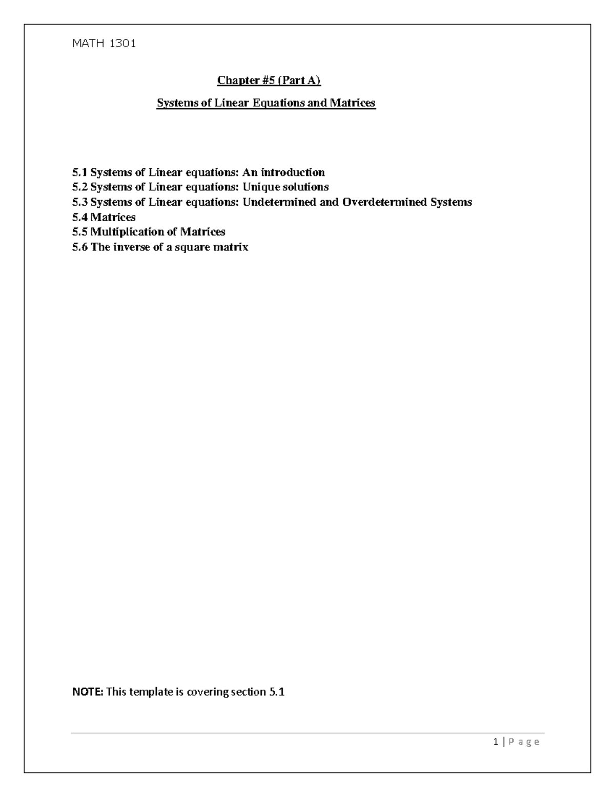 Solved Template-Chapter 5 section 5 - Chapter # 5 (Part A) Systems of ...