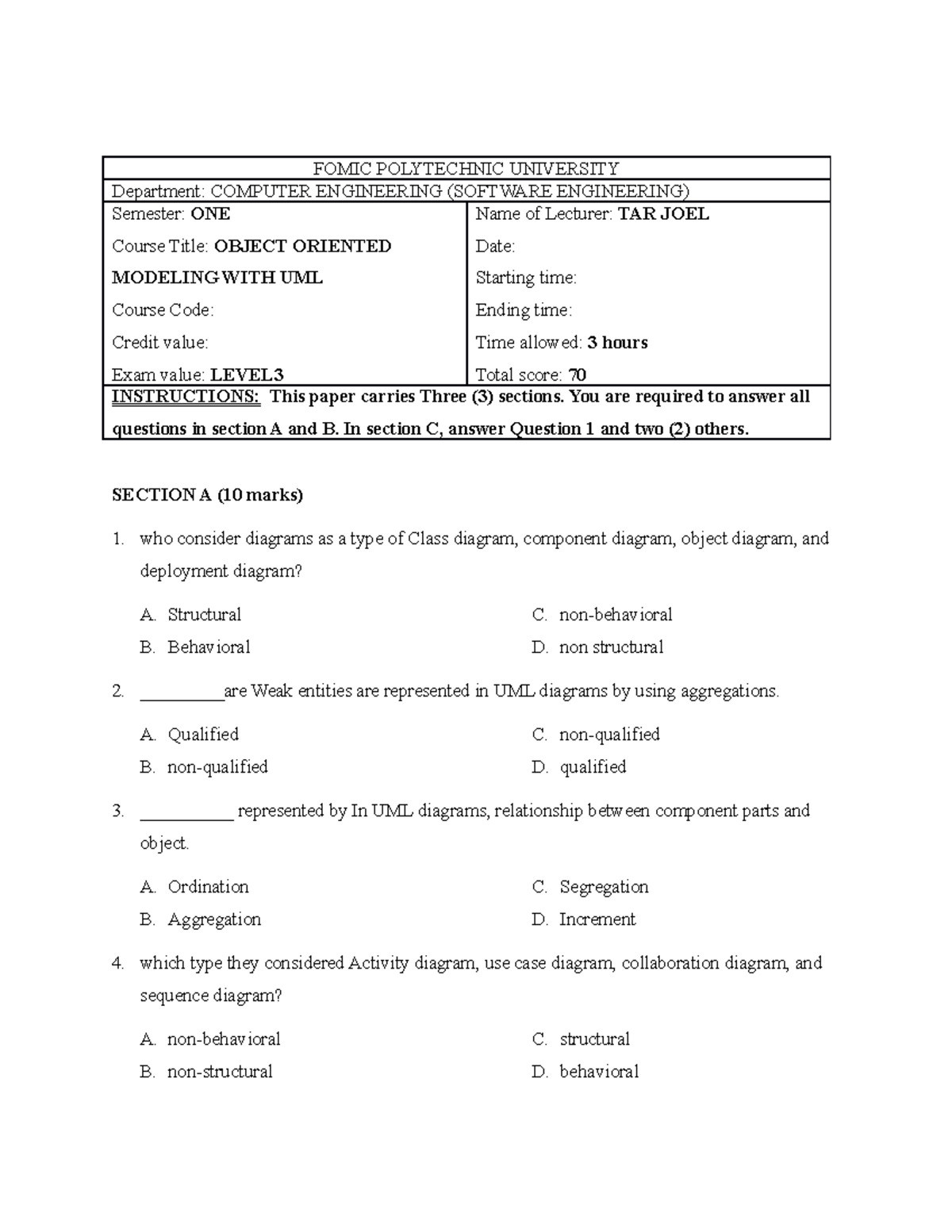 Resit Information Modeling System - FOMIC POLYTECHNIC UNIVERSITY Department: COMPUTER ...
