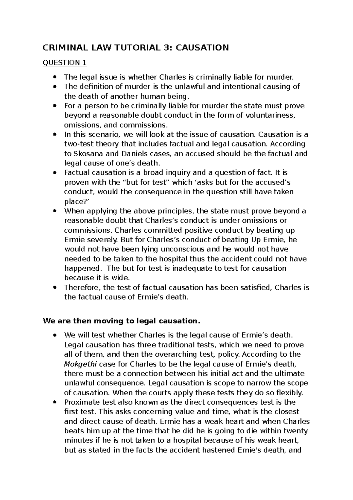 Criminal law tutorial 7 - LAWS3040A - Wits University - Studocu