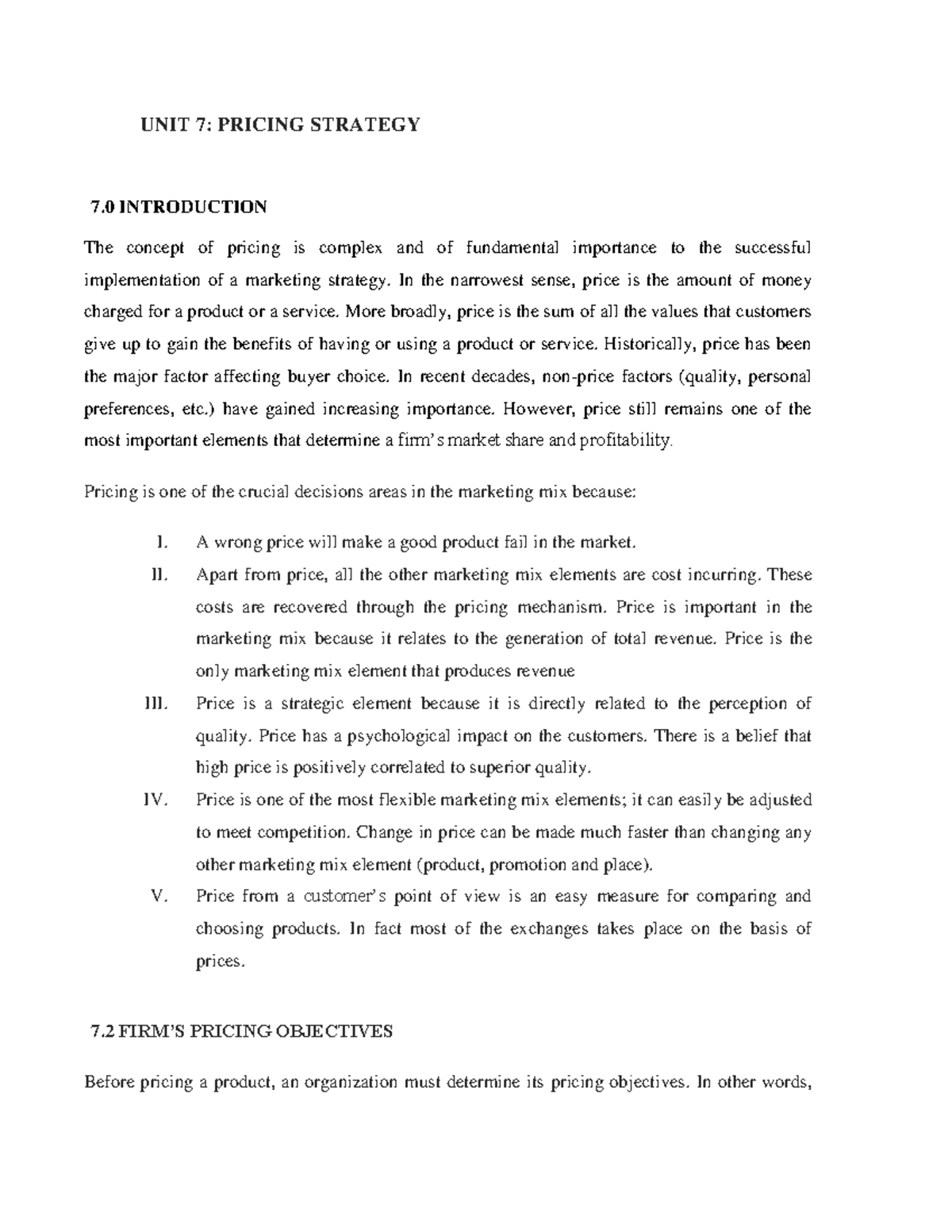 UNIT 7- Pricing Strategy - UNIT 7: PRICING STRATEGY 7 INTRODUCTION The ...