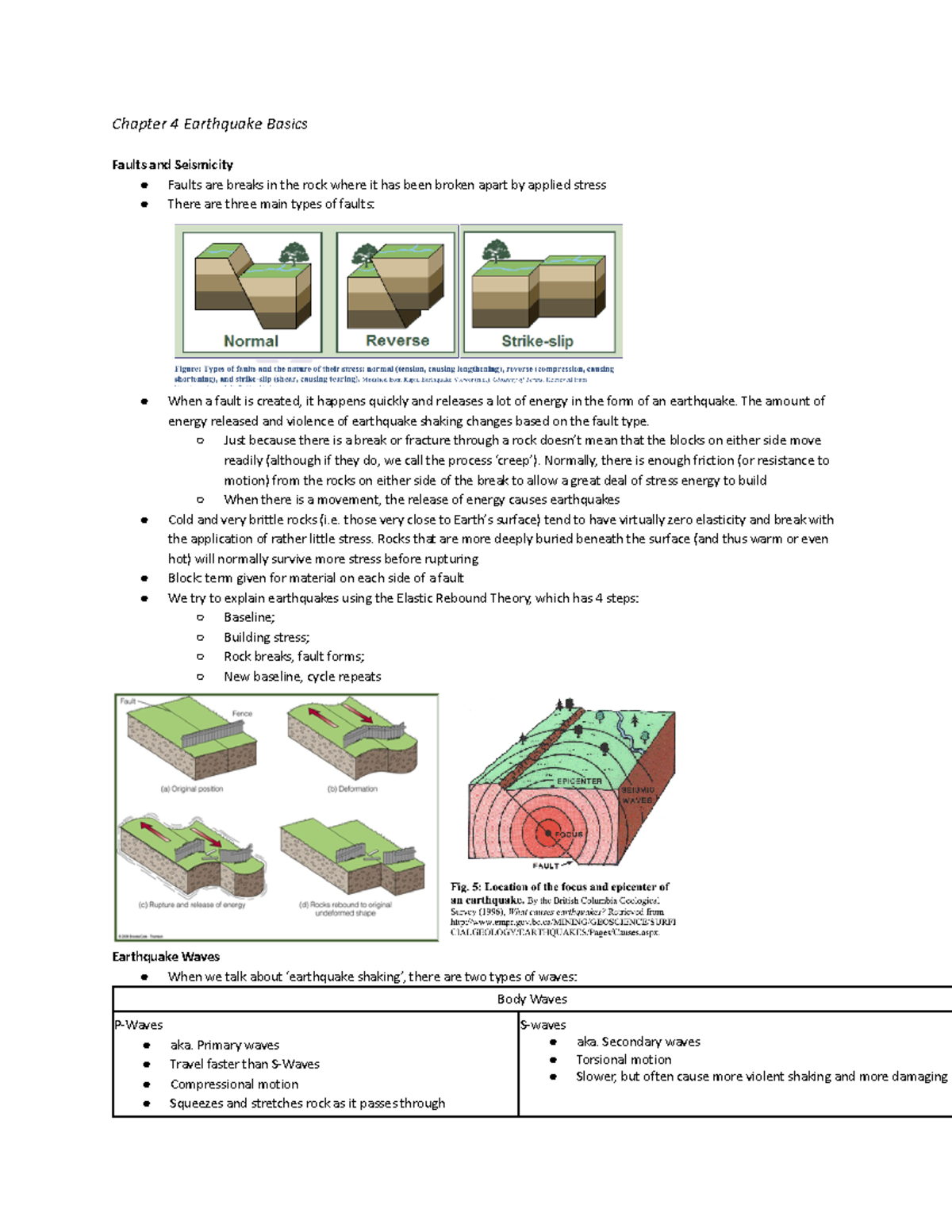 Earth Sci 2240 - Chapter 4 - Chapter 4 Earthquake Basics Faults and ...