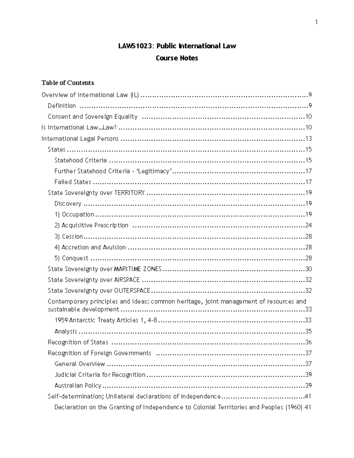 Public International Law Comprehensive Course Notesp - LAWS1023: Public ...