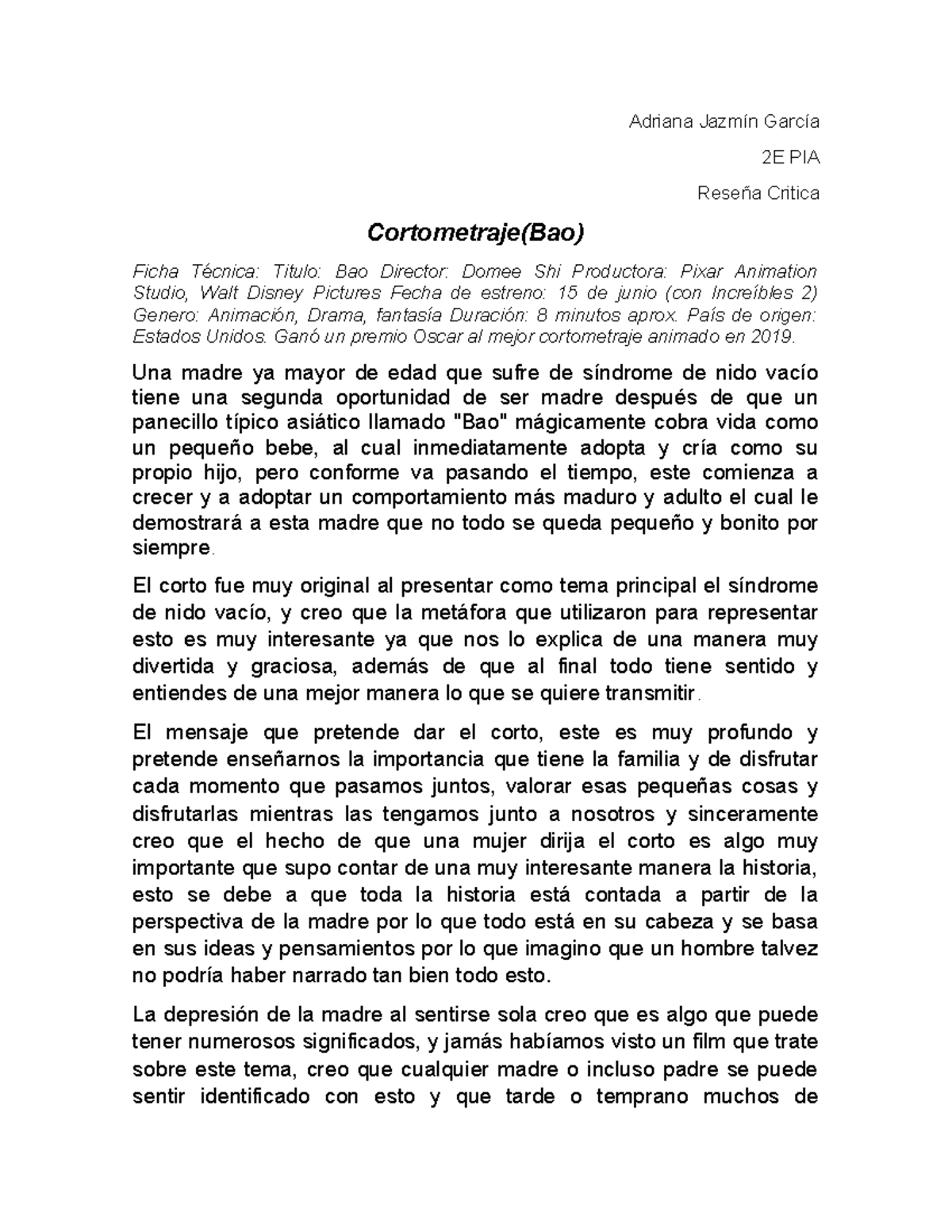 Reseña critica bao - Adriana Jazmín García 2E PIA Reseña Critica ...