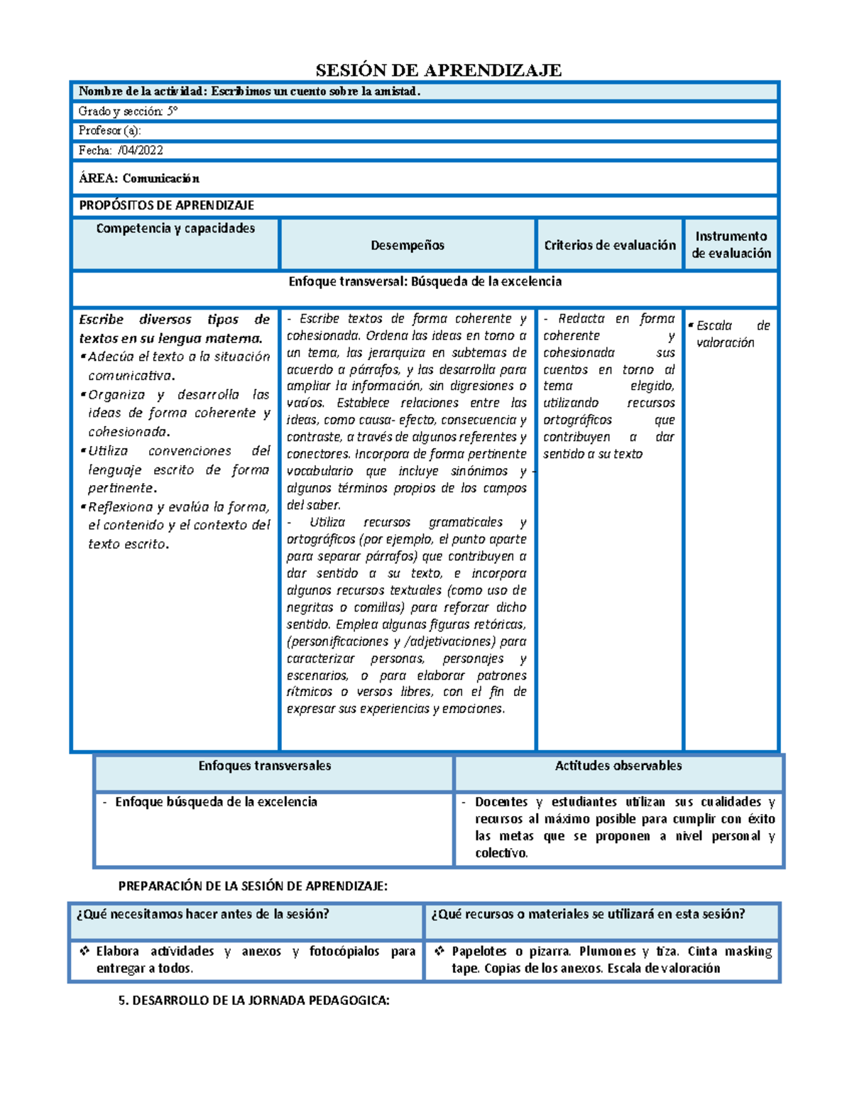Sesion-escribimos-un-cuento compress - SESIÓN DE APRENDIZAJE Nombre de la actividad: Escribimos ...