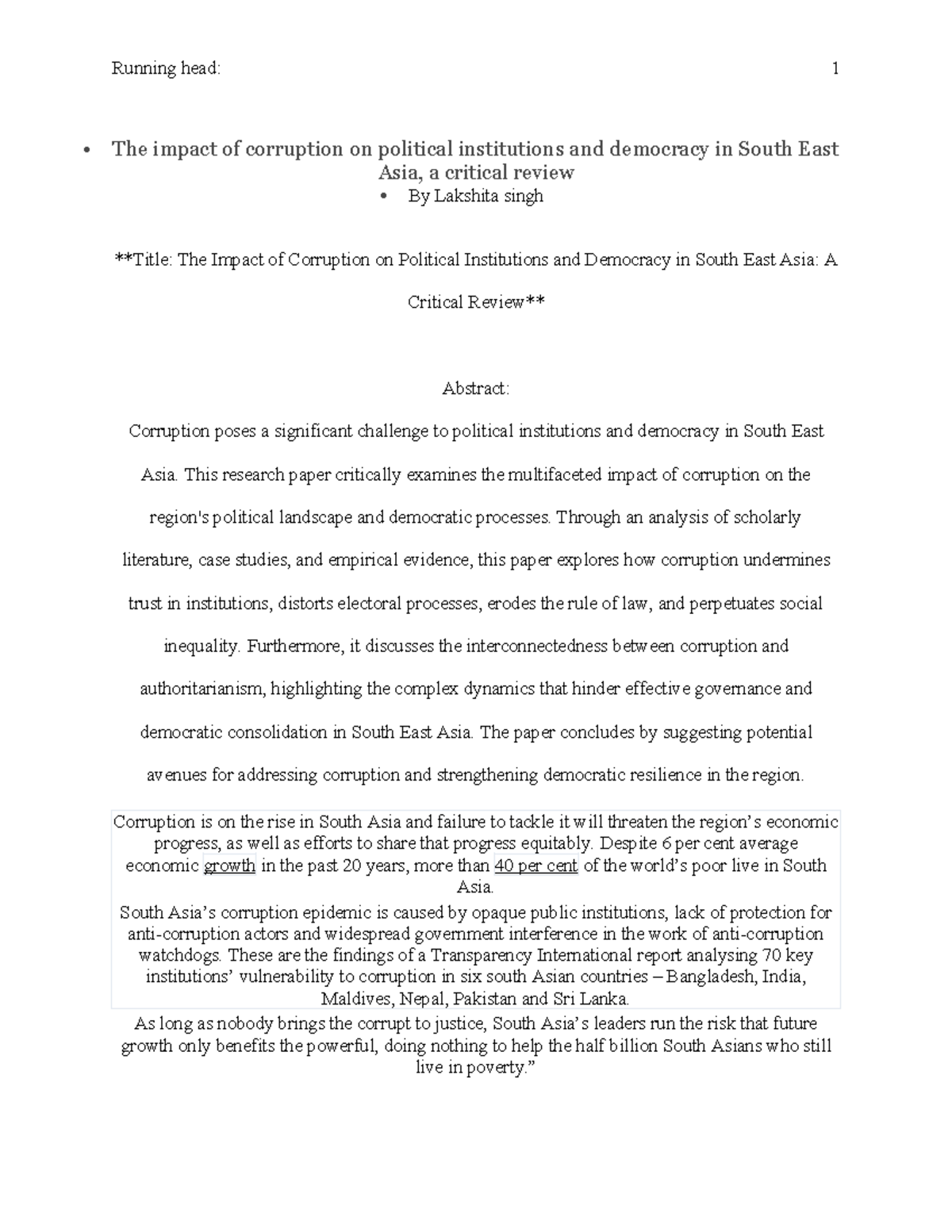 The impact of corruption on political institutions and democracy in ...