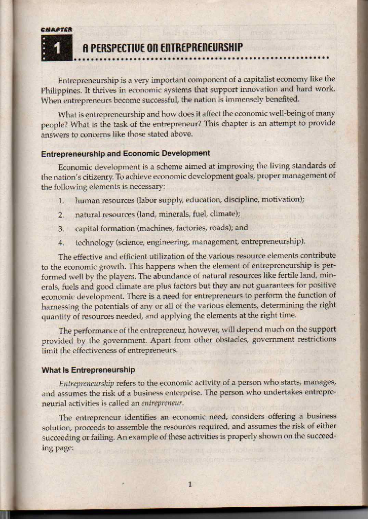 ENTR 311 - Chapter 1 - ENTREP - CHAPTER 1 A PERSPECTIVE on ...