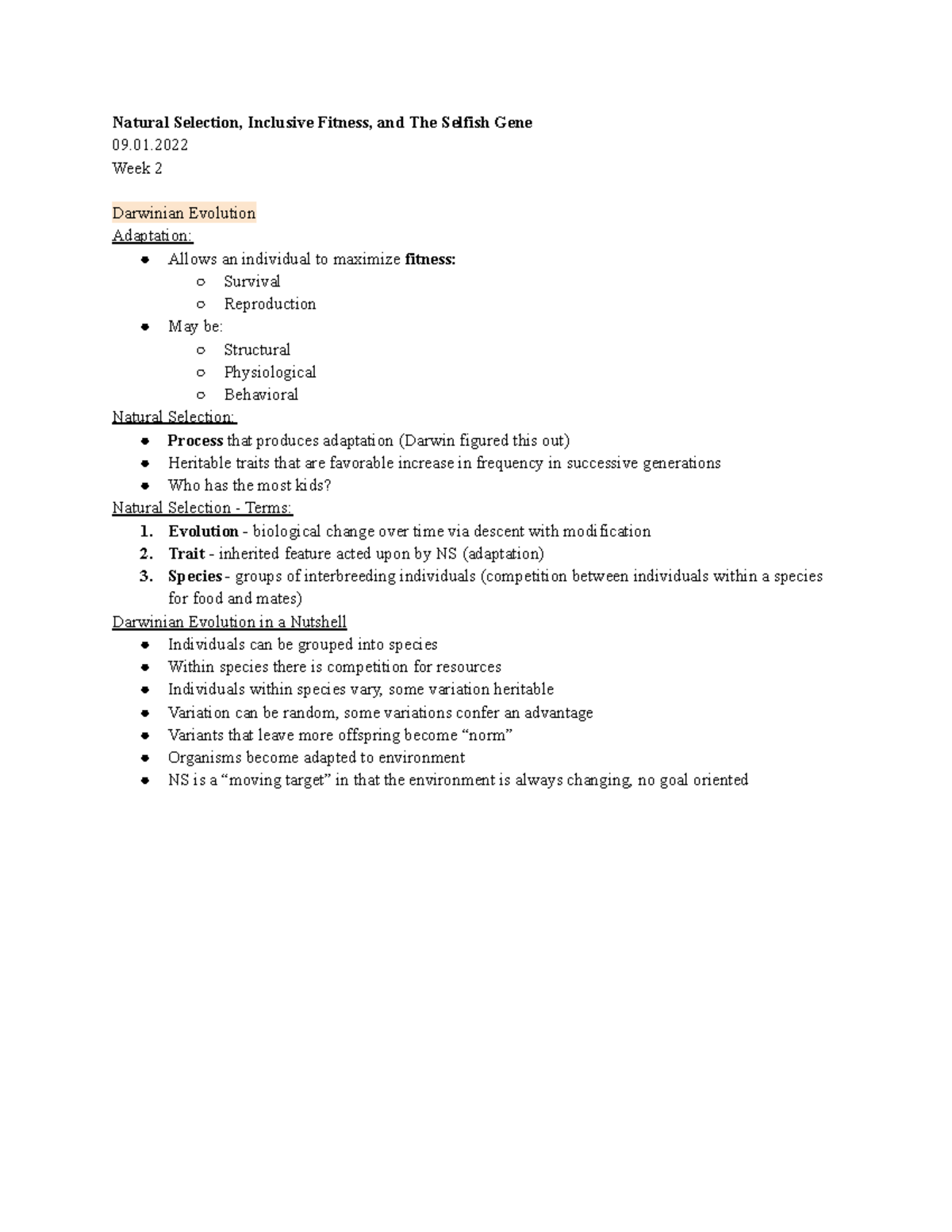 Chapter 2 - Professor: Dr. Velie These notes cover the topic "Natural ...