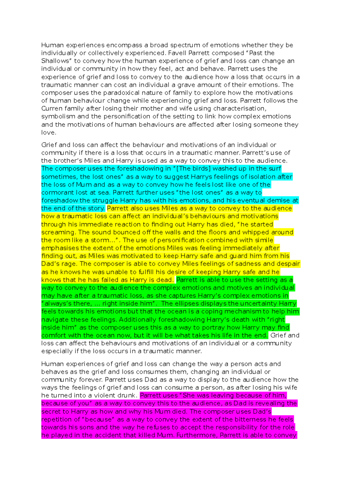 Common Module Essay - Past The Shallows 19/20 marks - Human experiences ...