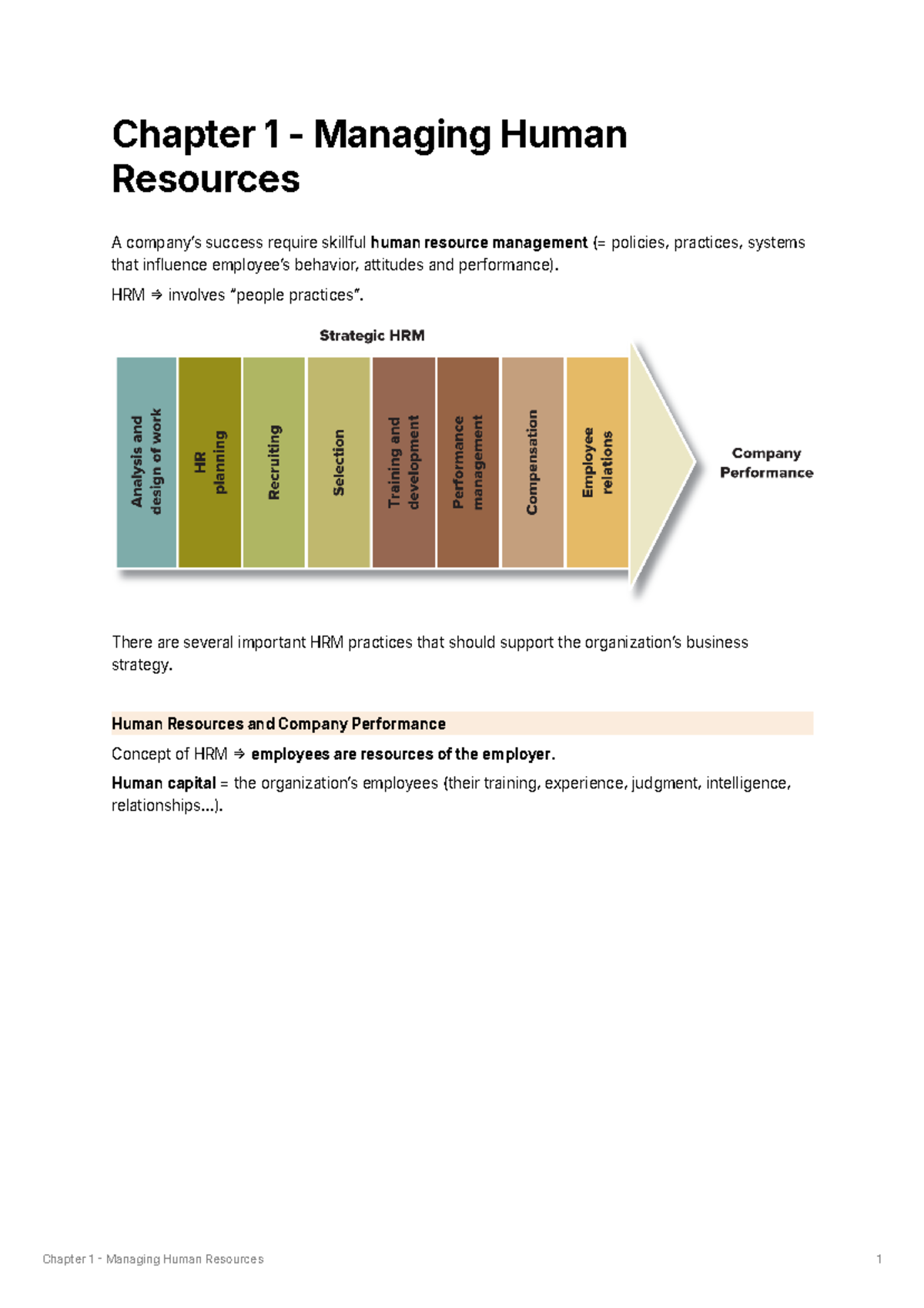 HRM Chapter 1 - Notes from a good teacher - Chapter 1 Managing Human ...