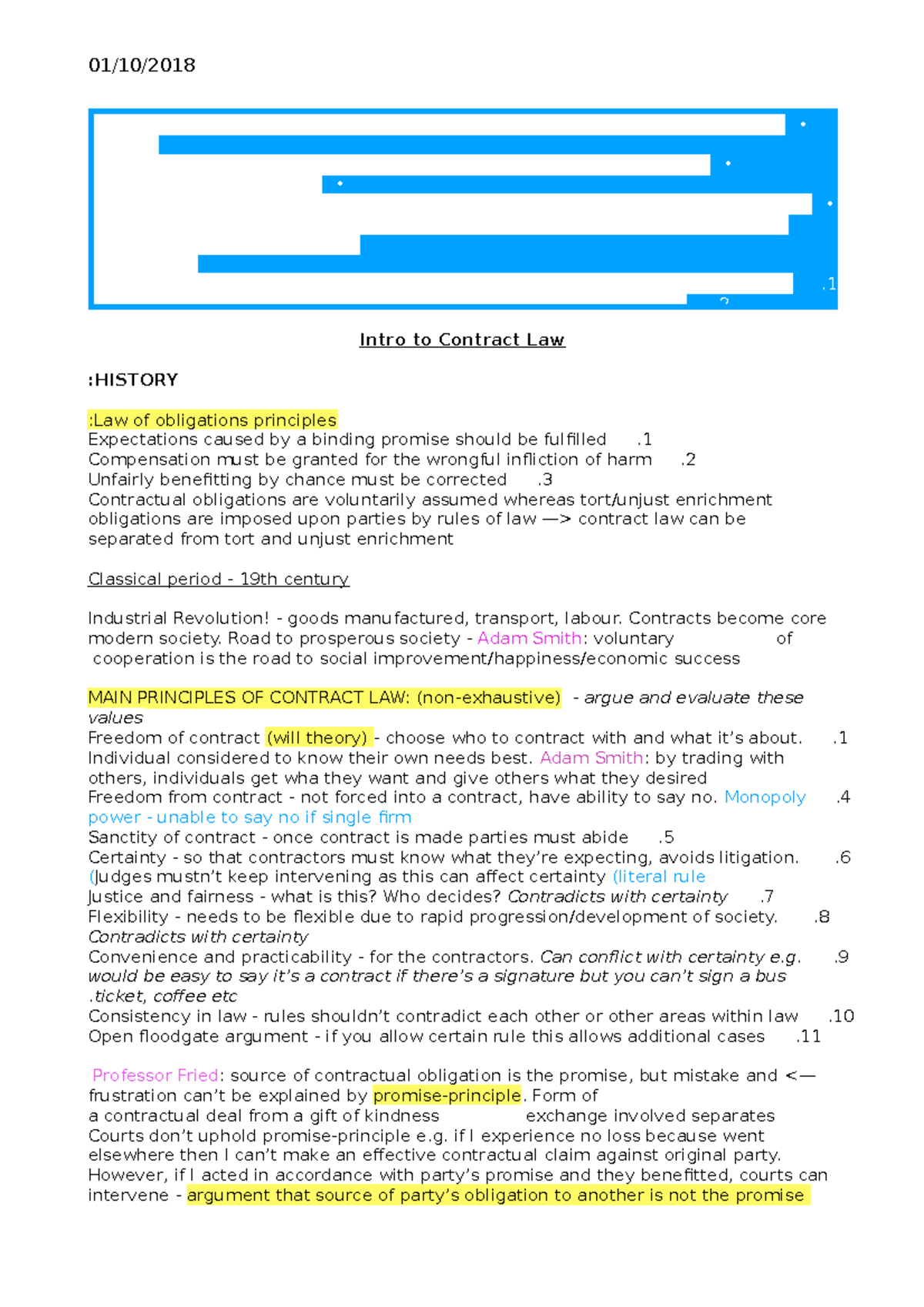 Contract law 1 Intro - Intro to Contract Law : HISTORY : Law of ...