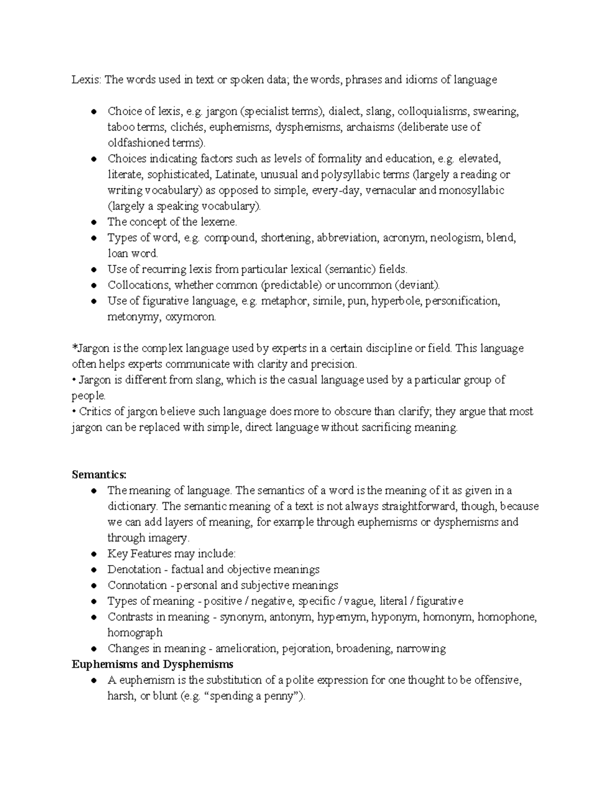 English Notes for English Language Paper 3 q 2 - Lexis: The words used ...