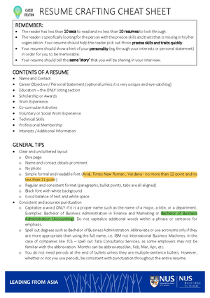 VMock UG Resume Sample - Marissa Lee VMock - MARISSA LEE marissaleemp@u.nus| +65 9123 4567 ...