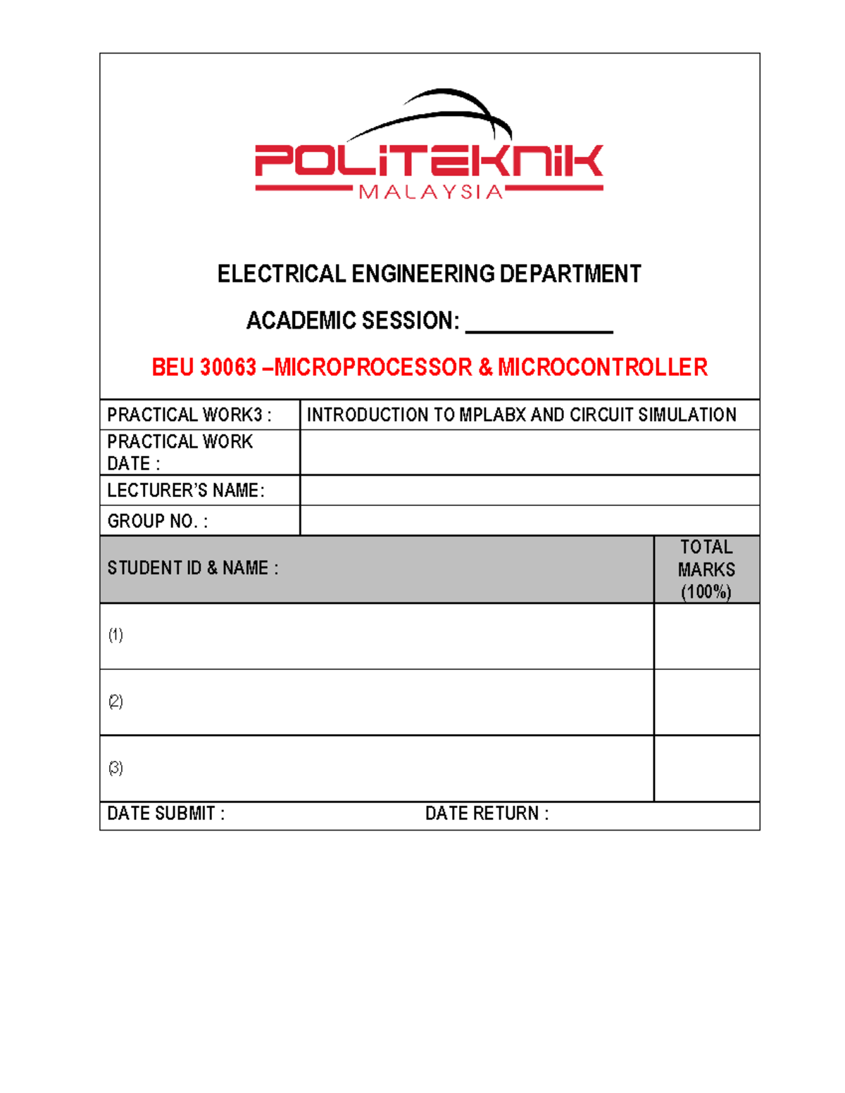 Practical WORK 3 - Lab report 3 - ELECTRICAL ENGINEERING DEPARTMENT ...