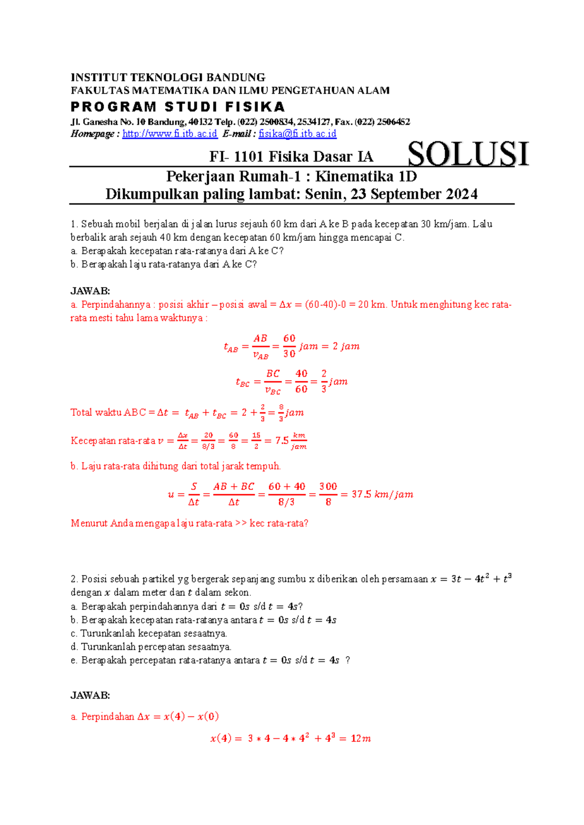 Solusi PR-1 Gerak 2024 - INSTITUT TEKNOLOGI BANDUNG FAKULTAS MATEMATIKA DAN ILMU PENGETAHUAN ...