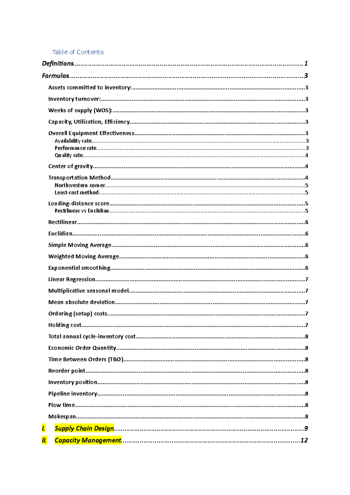 SCM study sheet - Summary of all contents of the Supply Chain ...