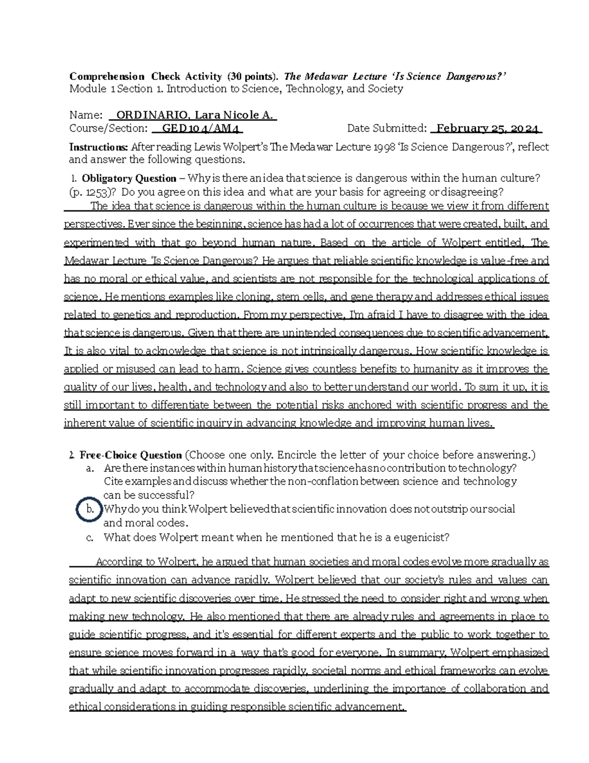 GED104-MMR1 MODULE 1 - Comprehension Check Activity (30 points). The ...