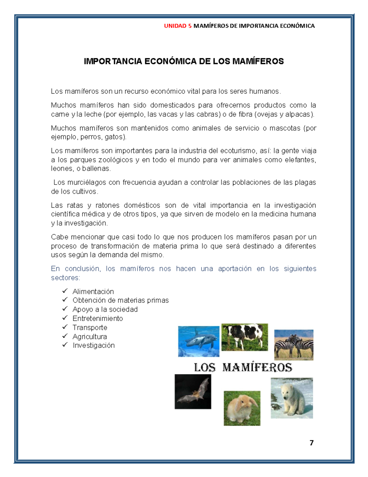 Unidad 5 Zoologia - UNIDAD 5 MAMÍFEROS DE IMPORTANCIA ECONÓMICA IMPORTANCIA ECONÓMICA DE LOS ...