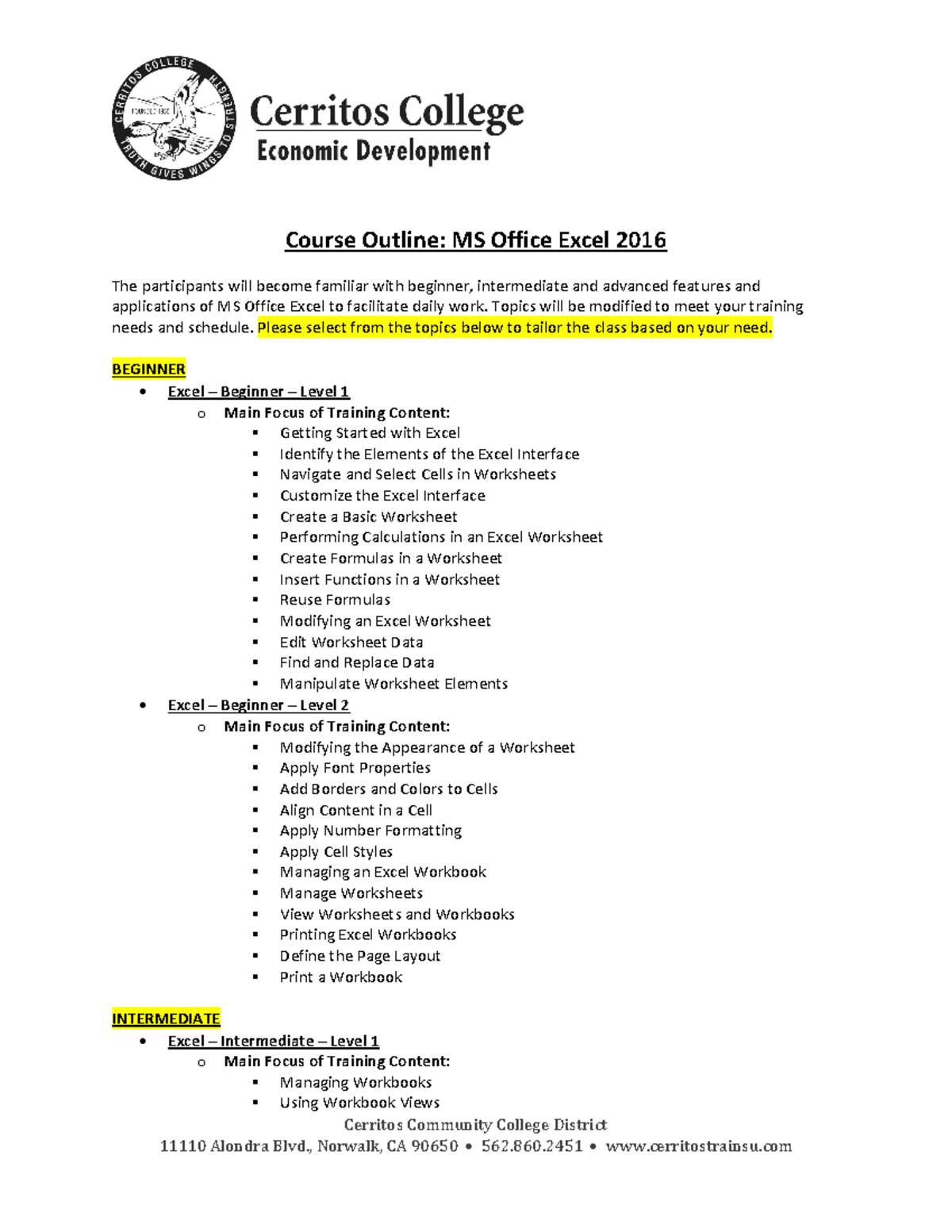 Outline Excel - computer notes - Cerritos Community College District ...