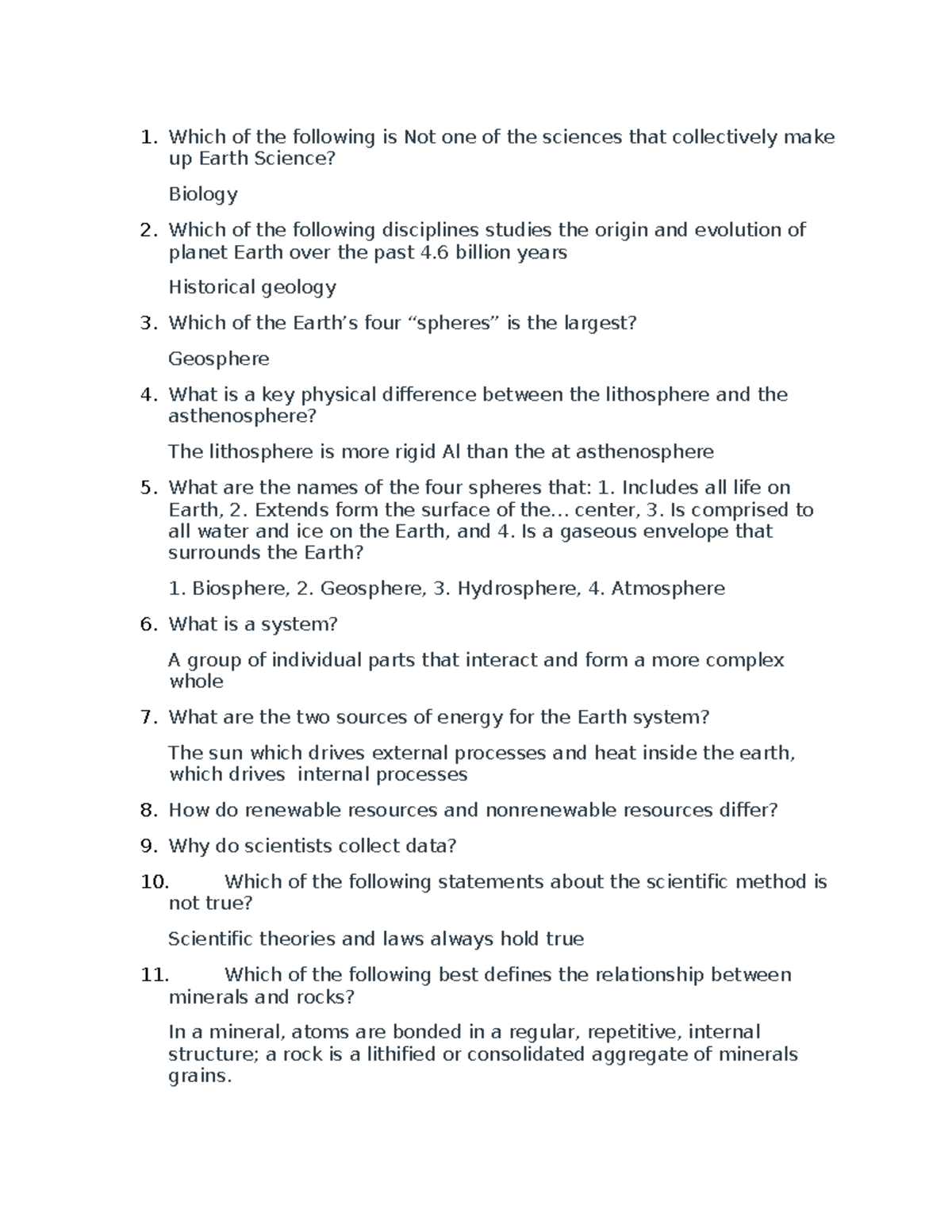 Geology Unit 1-3 review - Which of the following is Not one of the ...